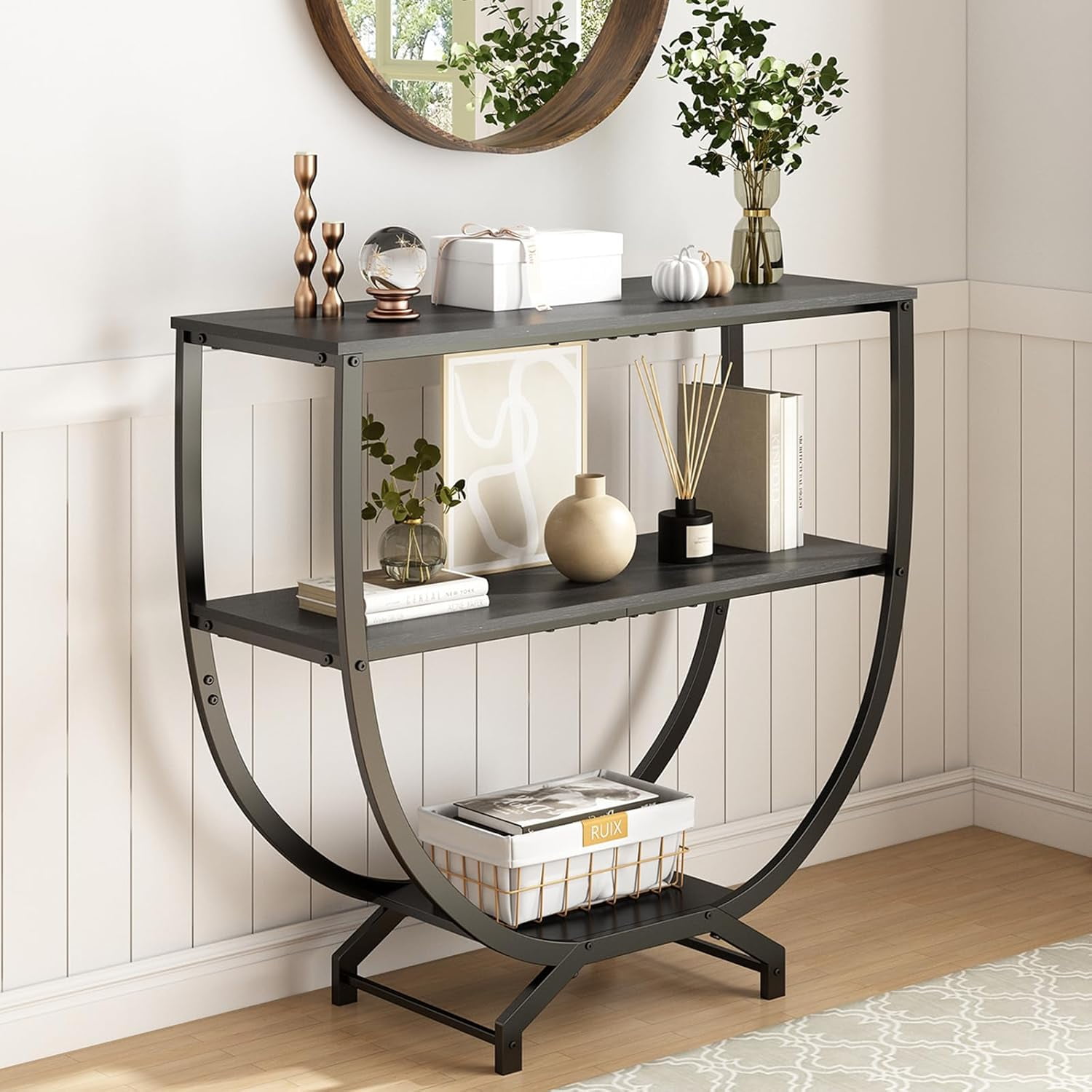 Three-tier console table, industrial style entry furniture entry table ...