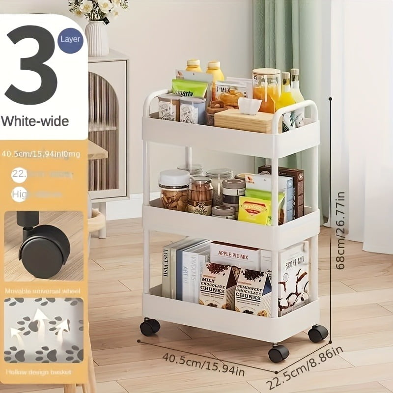 Three-tier durable plastic rolling storage cart with wheels - Easy to ...