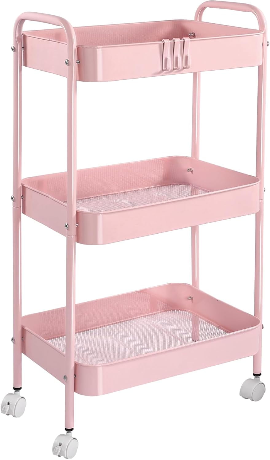 Three-tier metal rolling cart with wheels, practical storage trolley ...