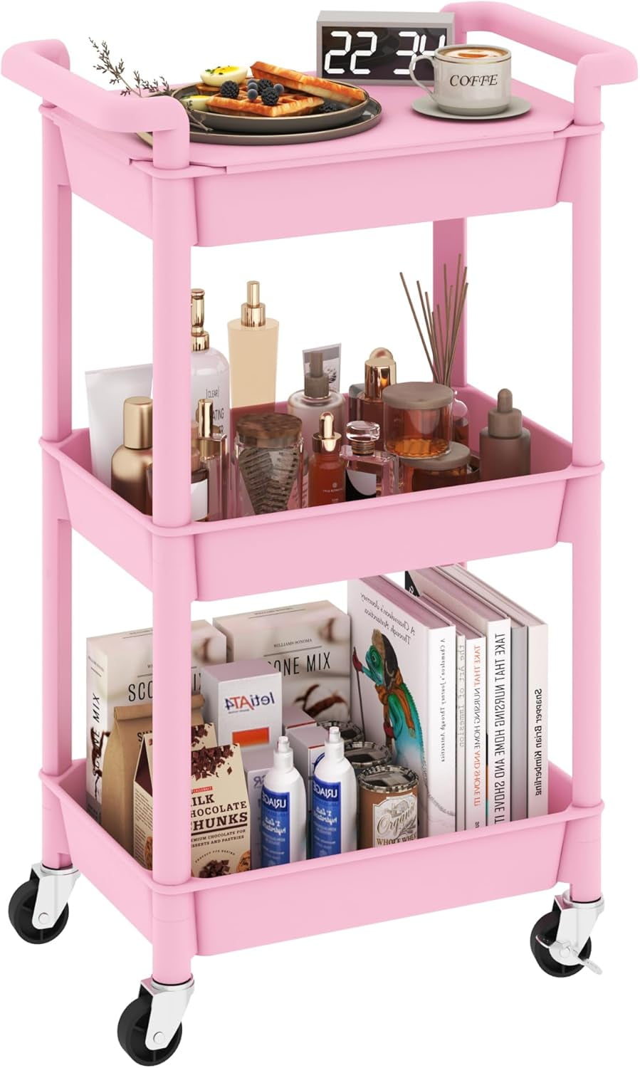 Three-tier multi-purpose rolling cart with covered top, mobile multi ...