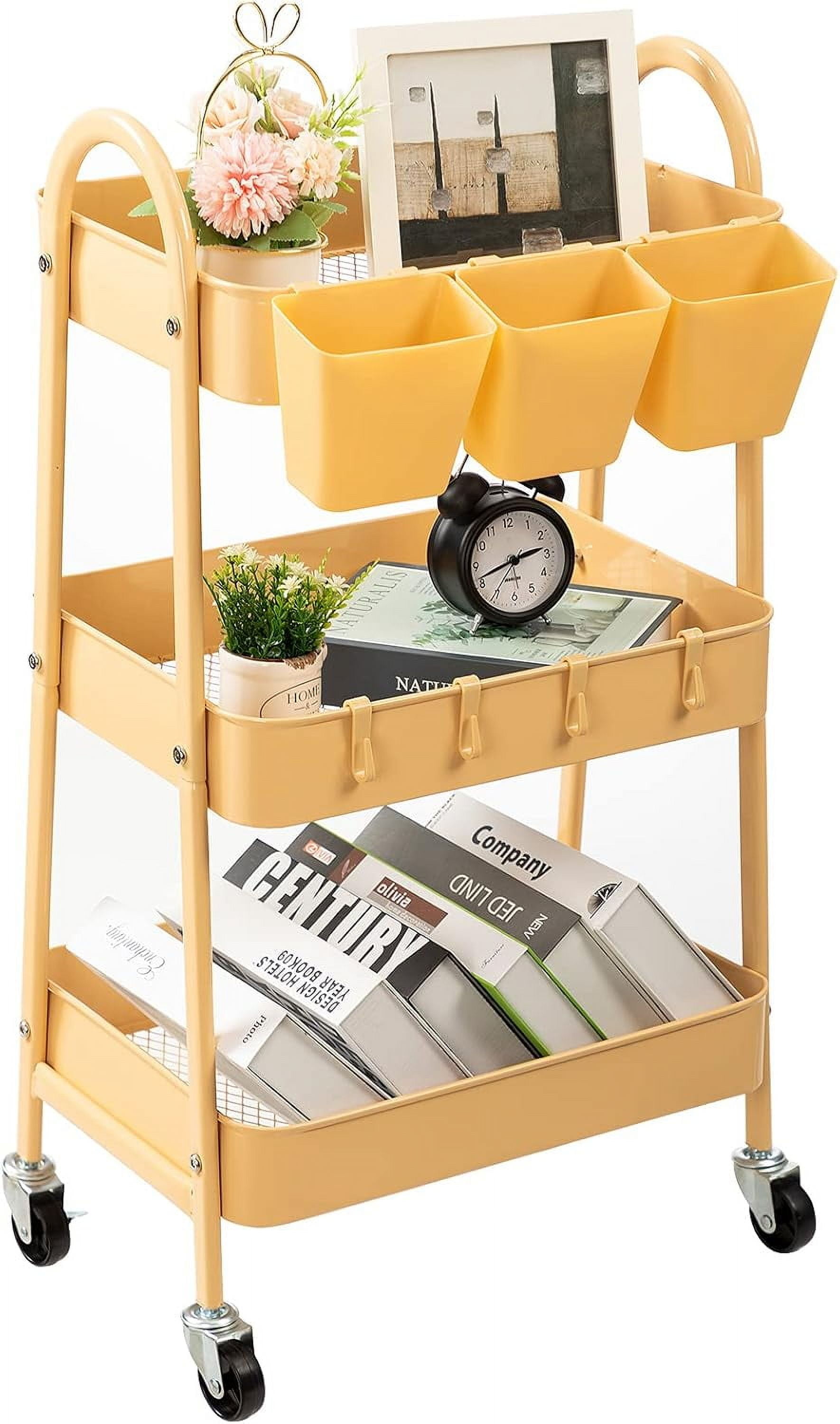 Three-tier rolling cart, metal rolling storage cart with lockable ...