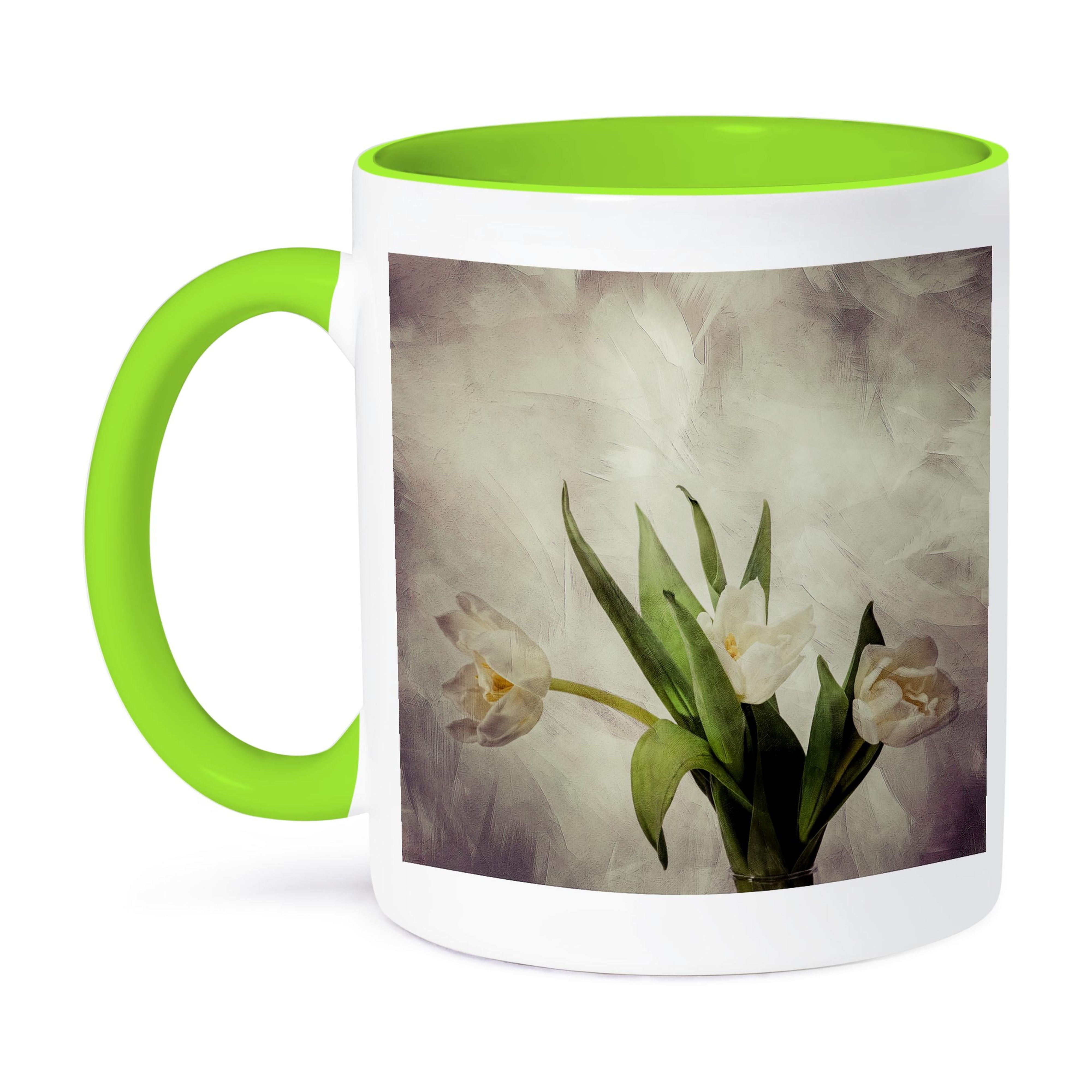 3dRose, Three white tulips in a glass vase. Pastel purple tint colors ...