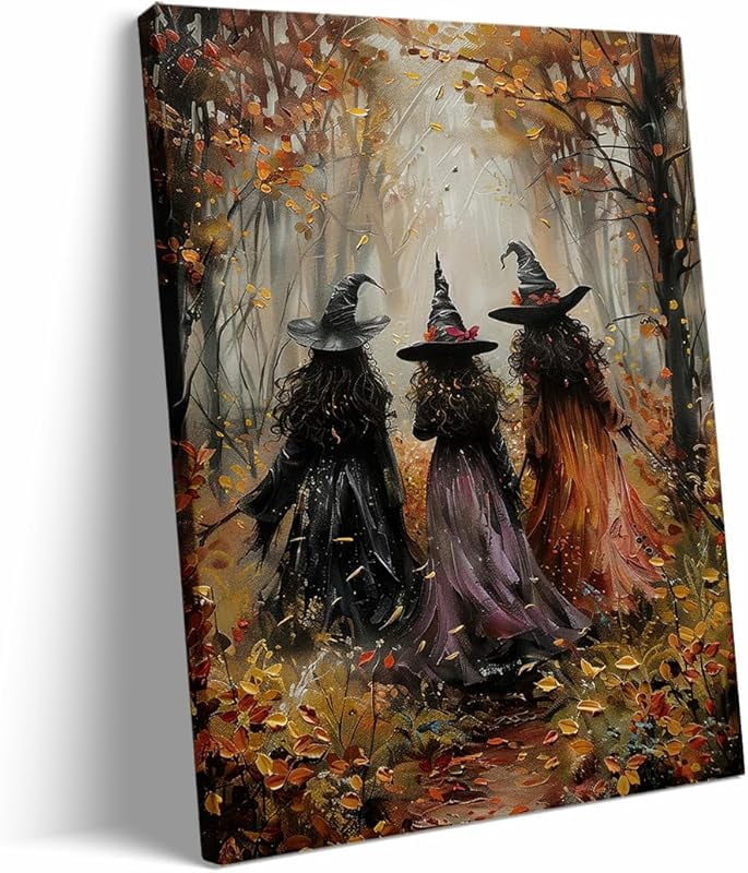 Three witches in vintage forest painting witch print witch canvas print ...