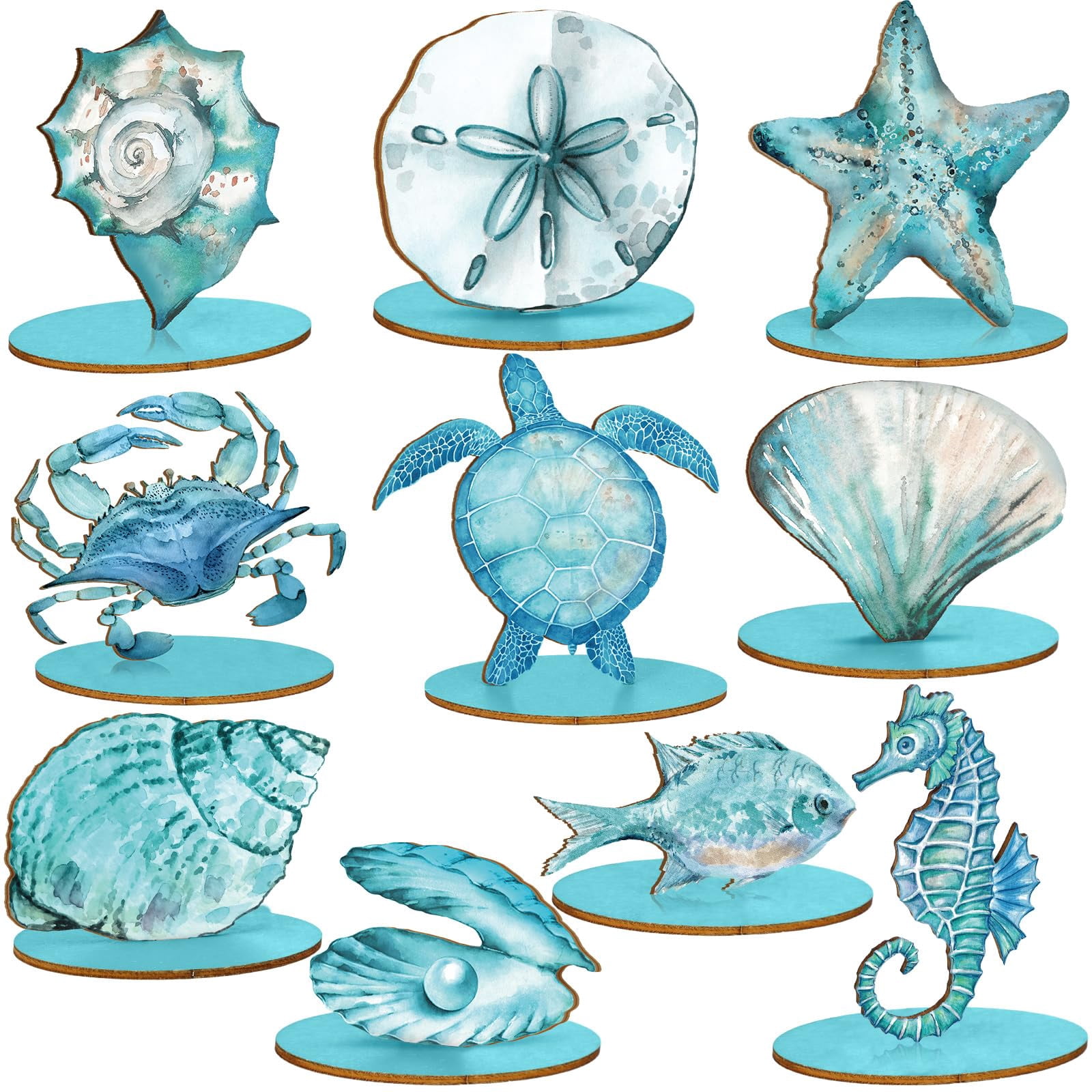 Threehoney 10 PcsTRDN Ocean Wood Table Sign Under the Sea Wooden ...