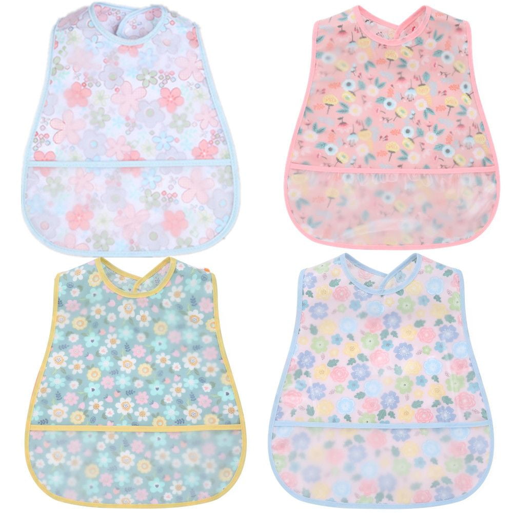 Threemushroom Waterproof Adjustable Baby Bibs 4pk with Crumb Catcher ...