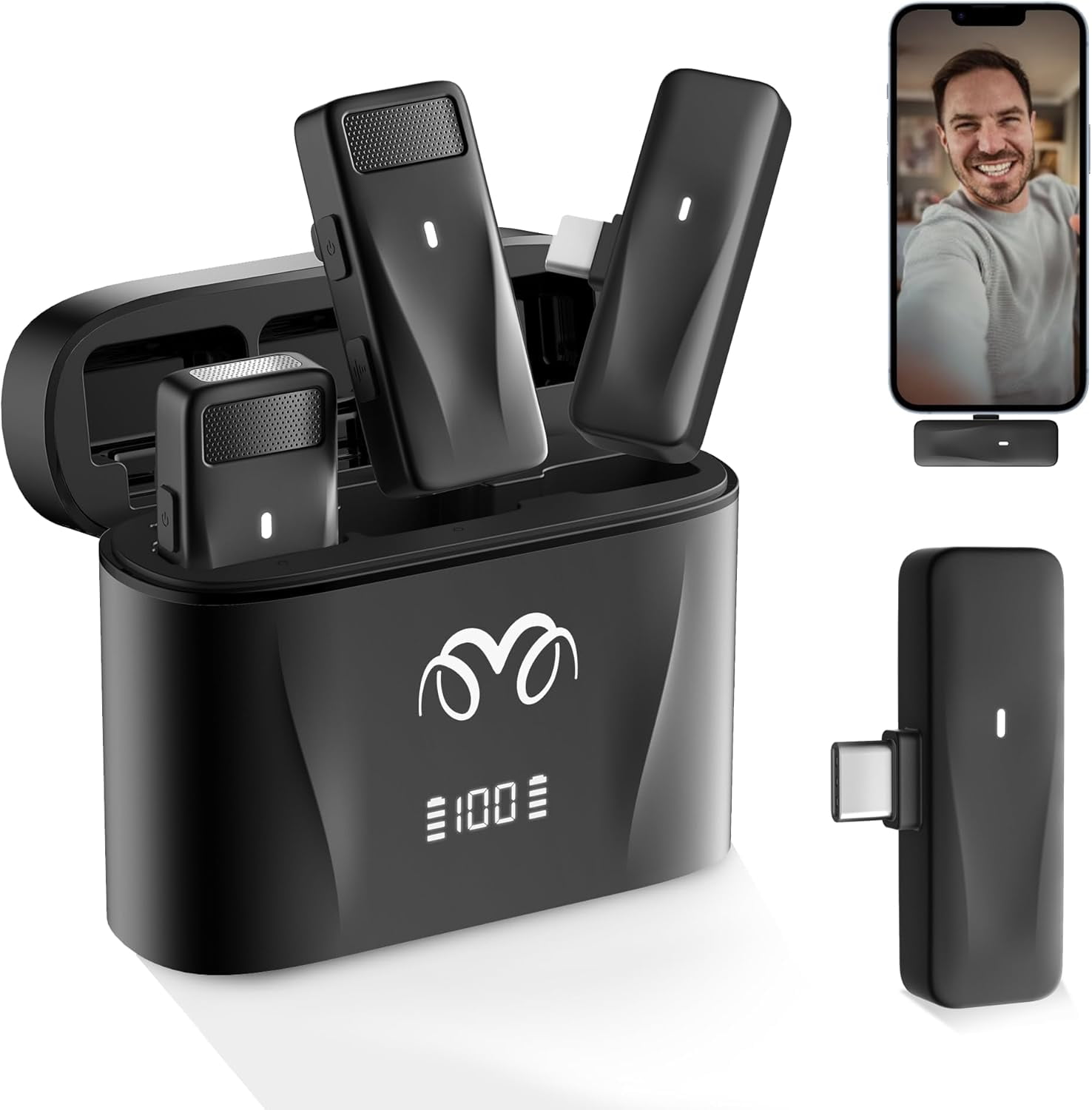 Threesheep USB C Mini Wireless Lapel Lavalier Microphone for iPhone 15 ...