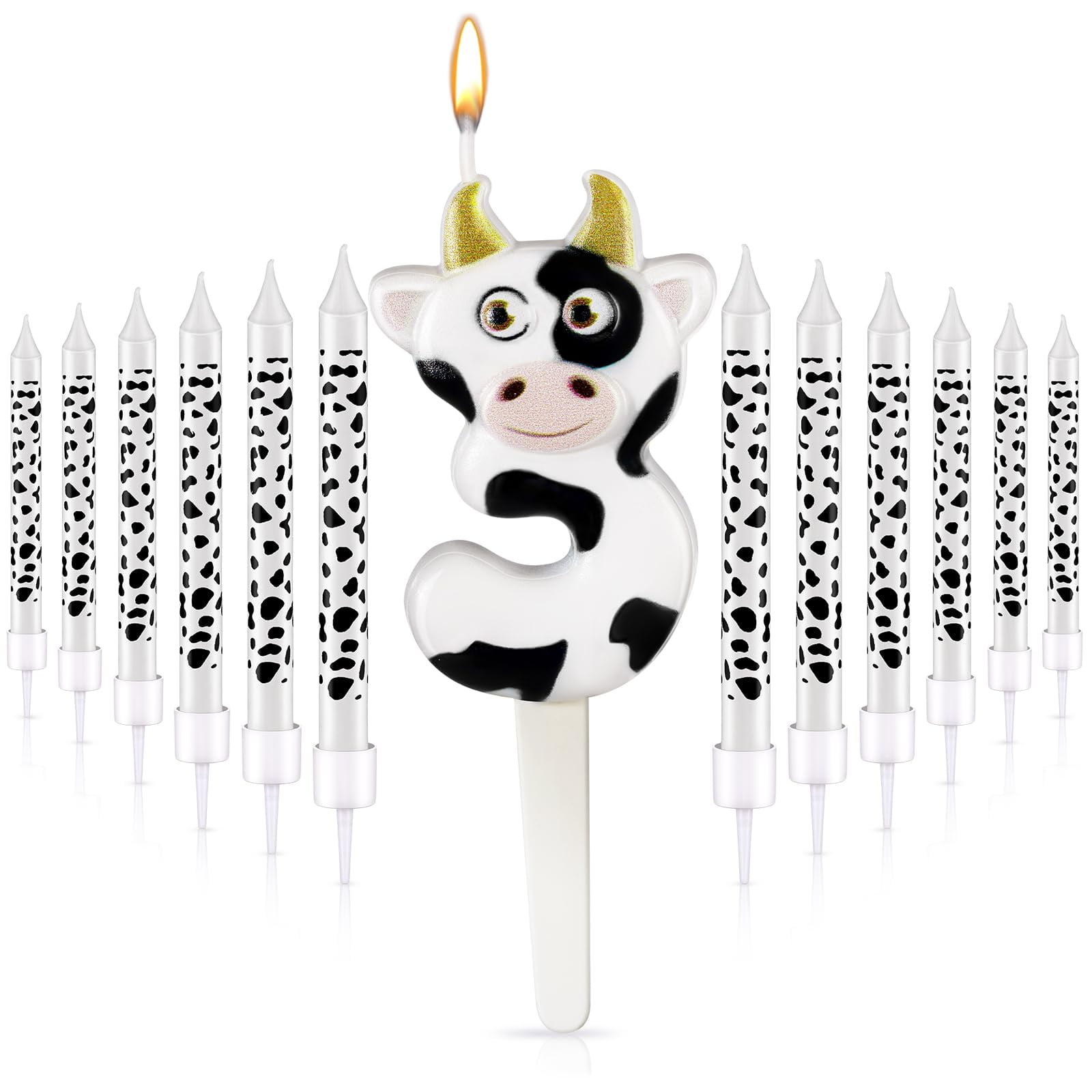 Threlaco 13 Pcs Cow Candles, Number Birthday Candles Milk Print Cake ...