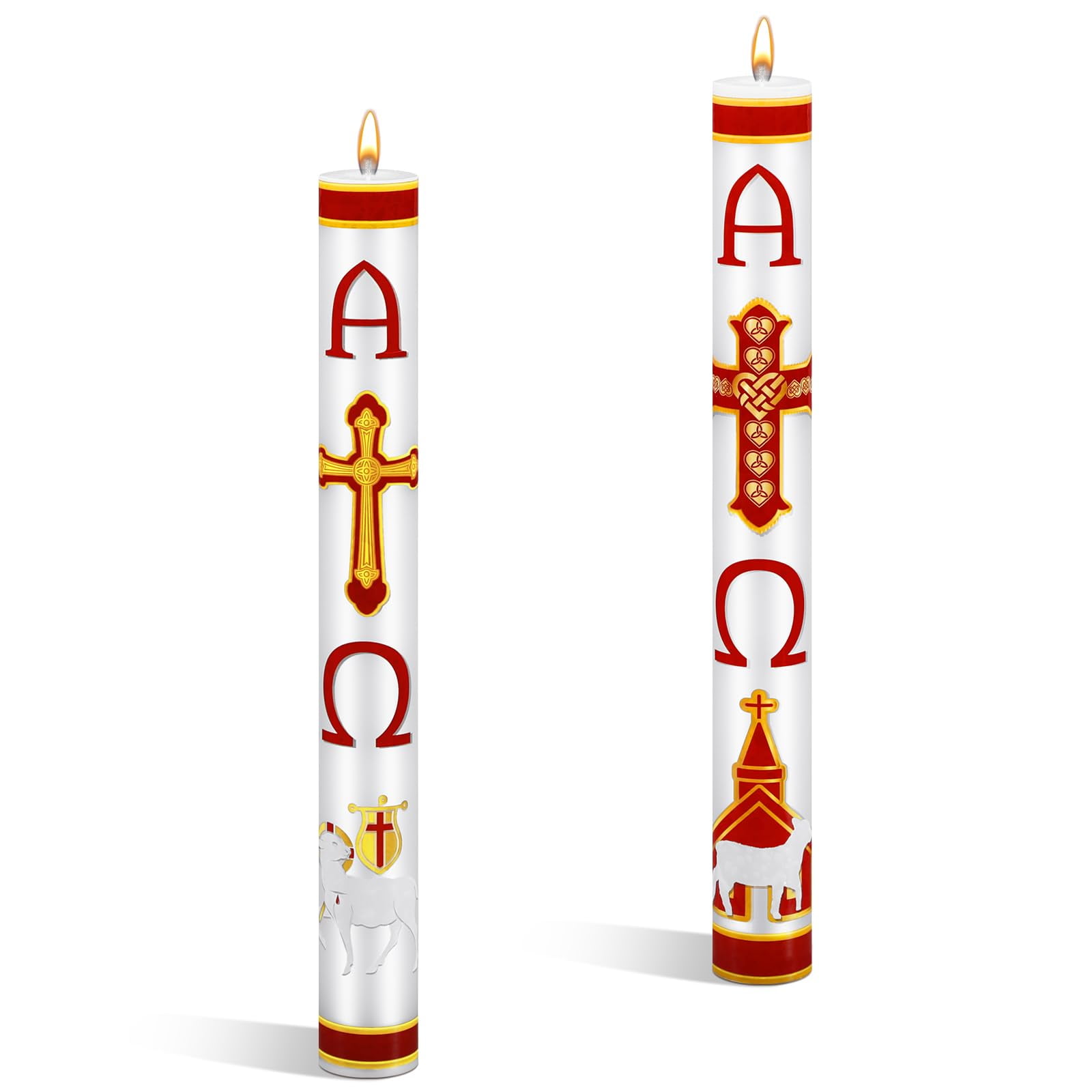 Threlaco 2 Pcs 18 Inch Large Easter Candle Catholic Lent Paschal Alpha ...