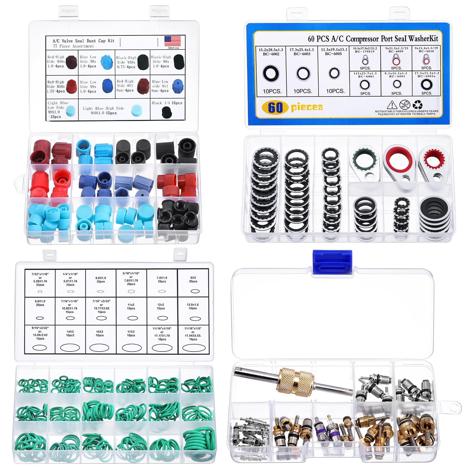 Threlaco 4 Set Car A/C Valve Core, O-Ring Compressor Gasket Seals and ...