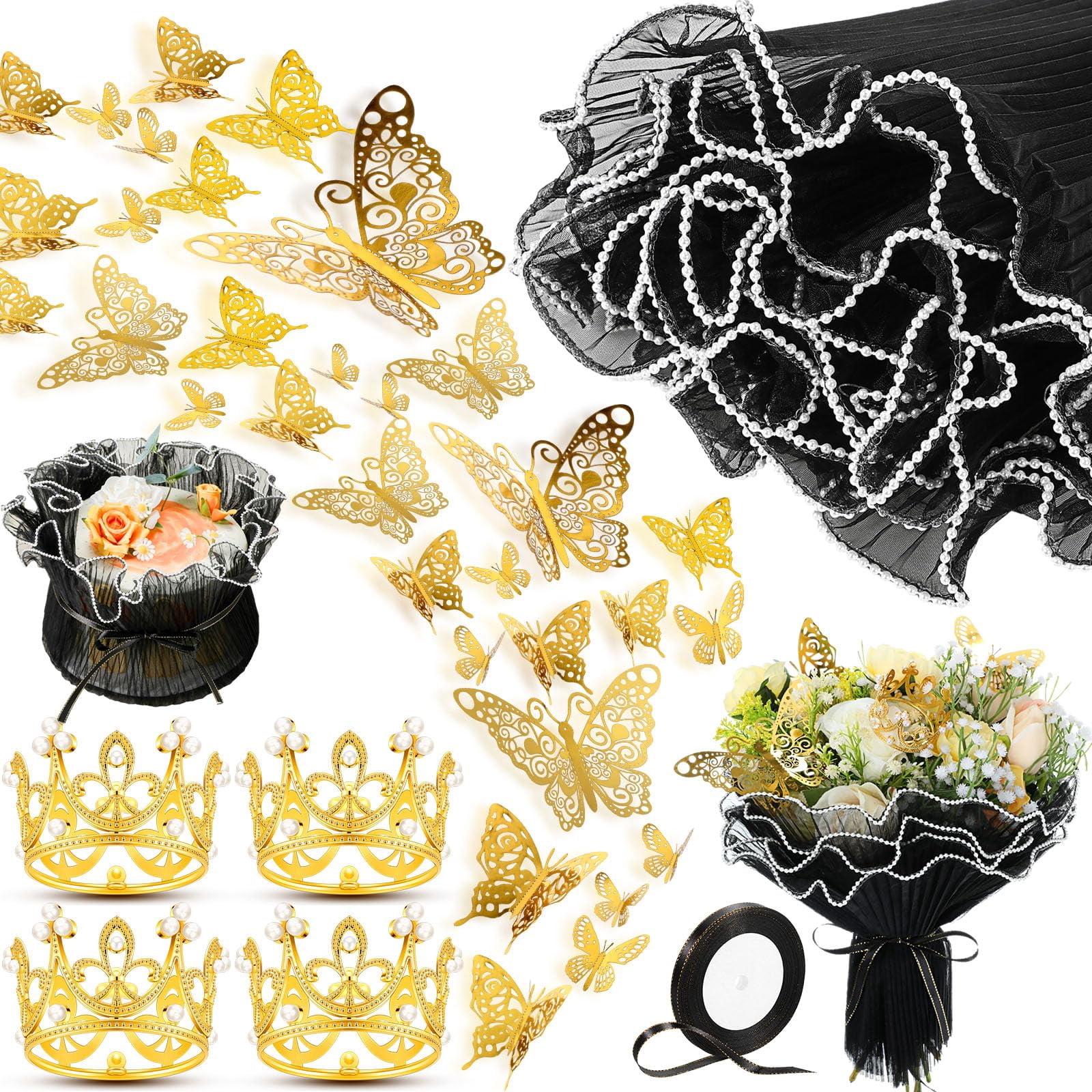Threlaco Flower Bouquet Accessories OIF8 Include 11 x 157'' Pearl Edge ...
