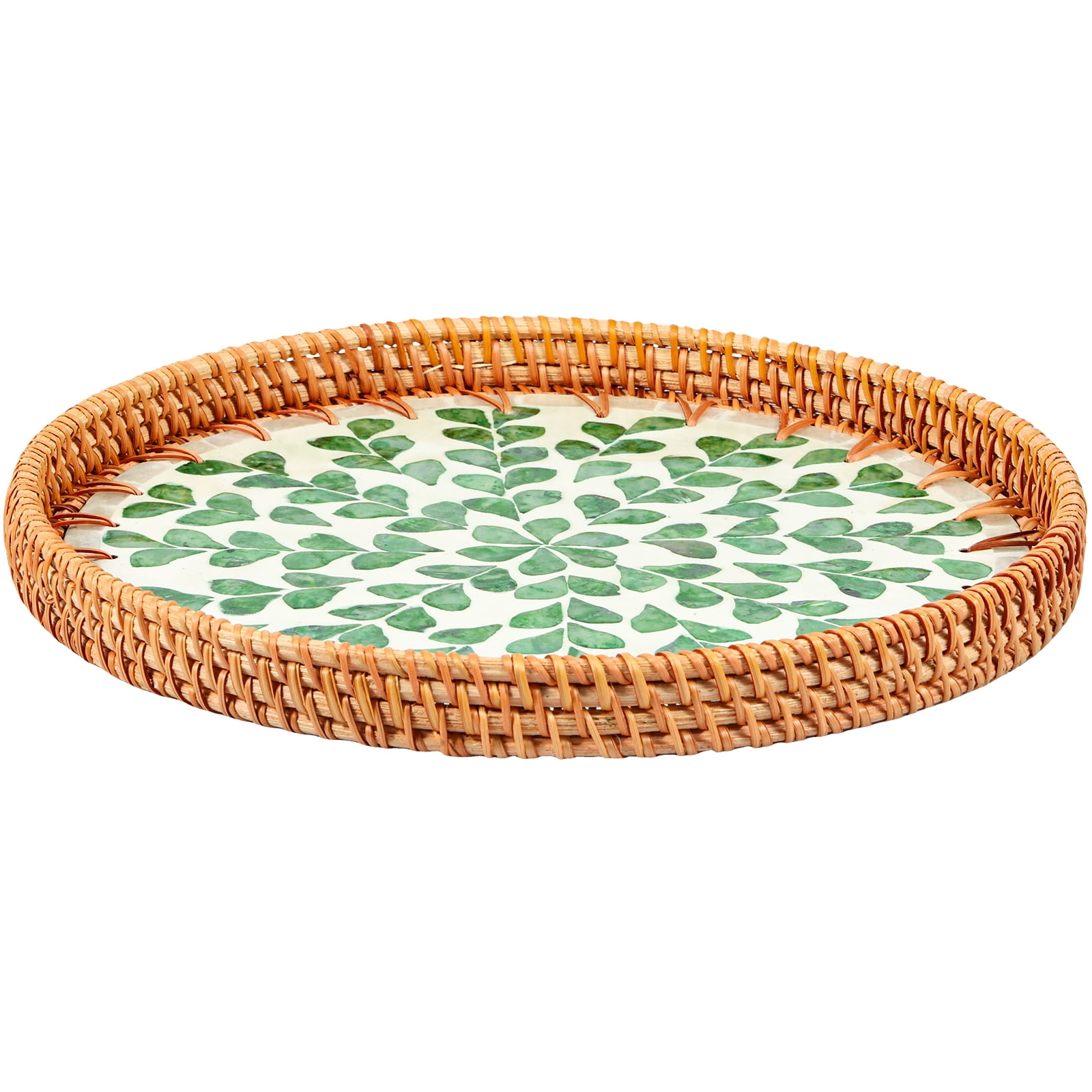 Threns 11.8'' Round Rattan Serving Tray Hand-Woven Rattan Tray Desktop ...