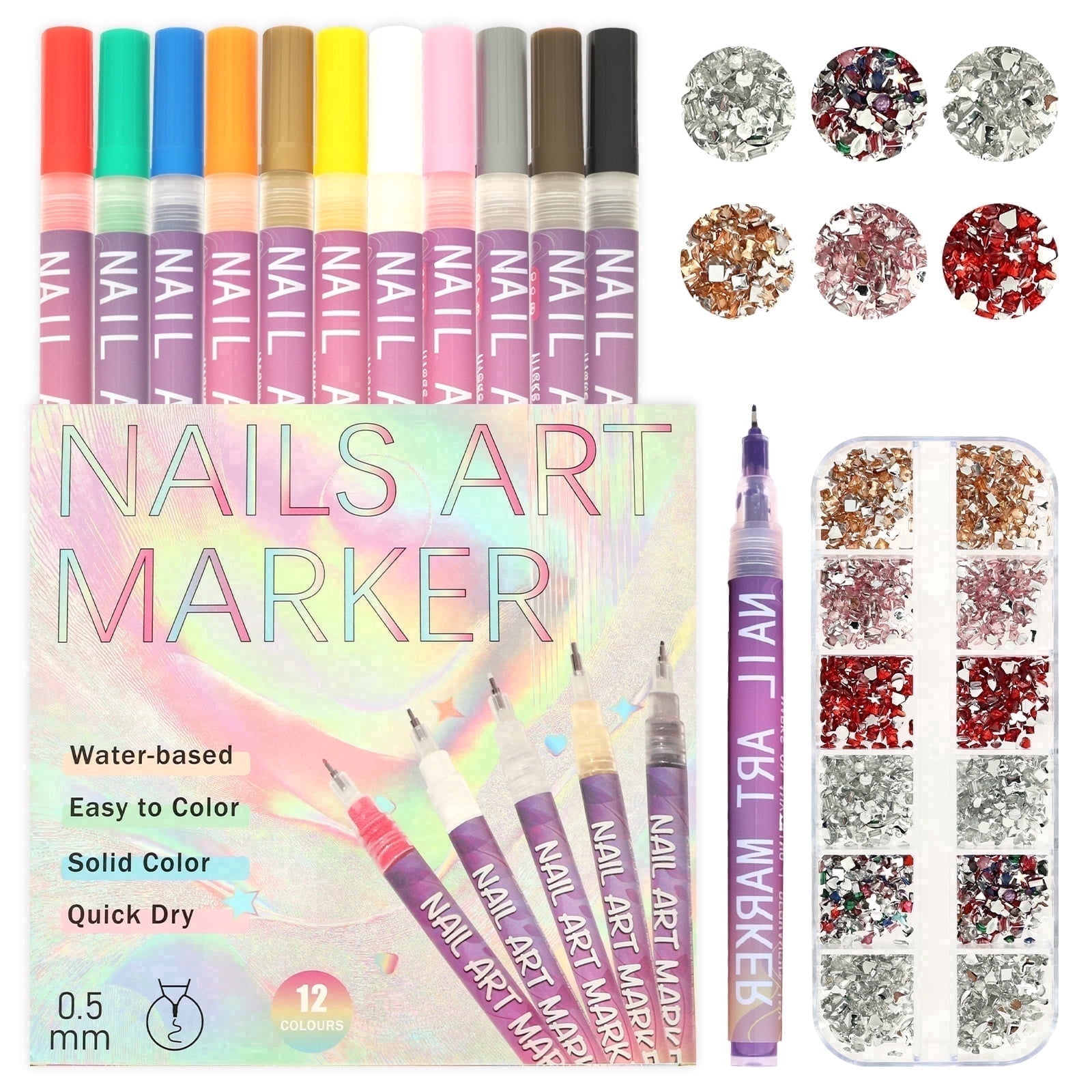 Keyohome 12 Colors Nail Art Pen Set,3D Nail Polish Pens with Nail Art ...