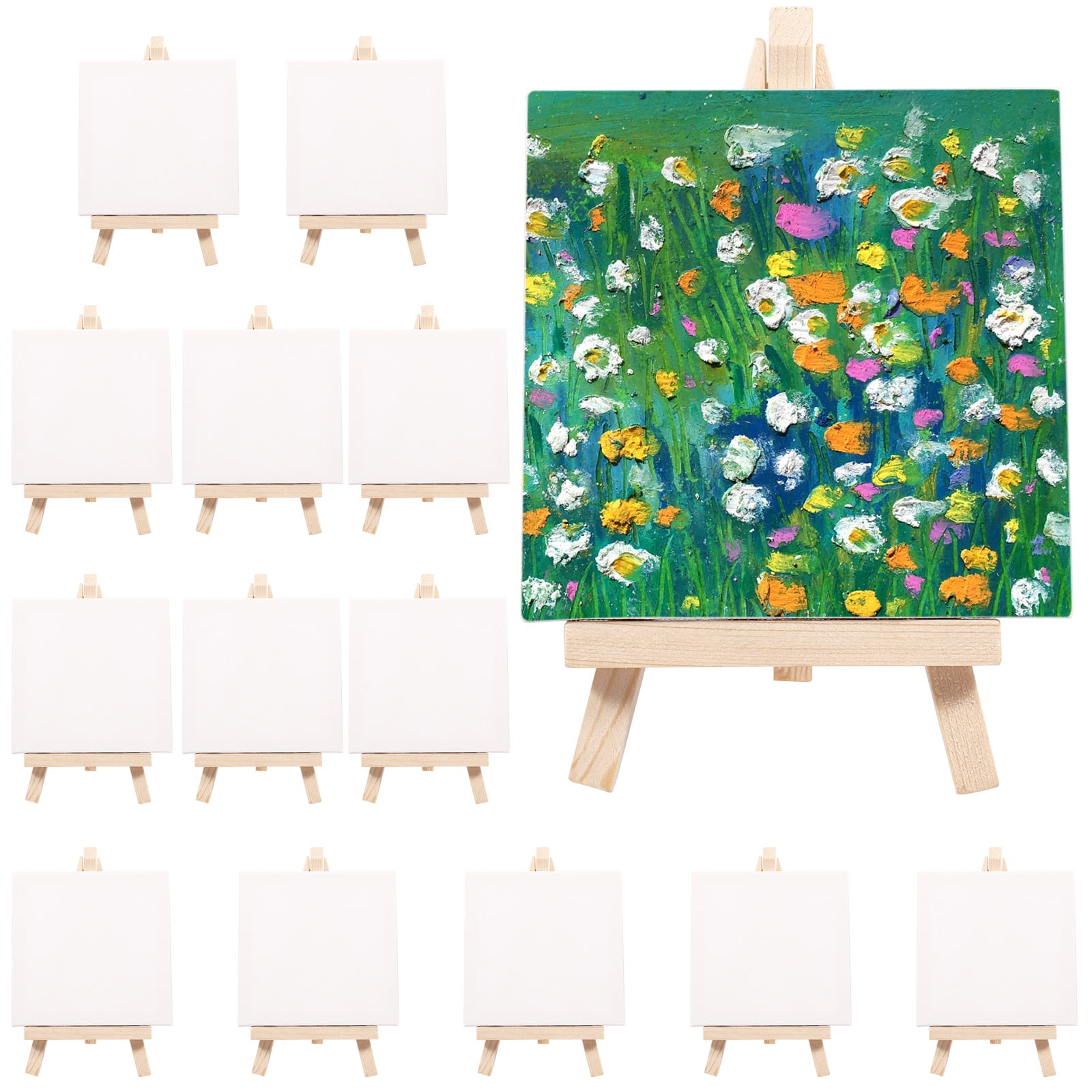 Threns 14Pcs Mini Canvas Easel Set Wooden Tabletop Easel Lightweight ...