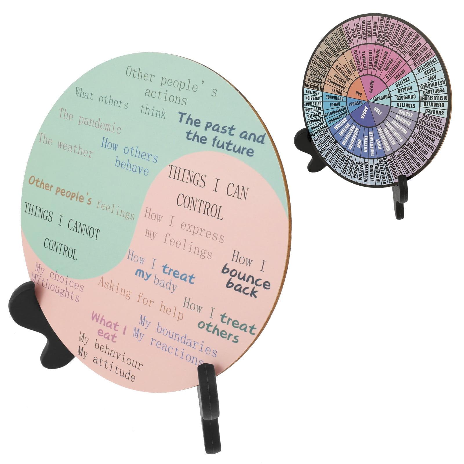 Threns 2 Pcs Wooden Therapy Office Desk Decor Enduring Feelings Wheel ...