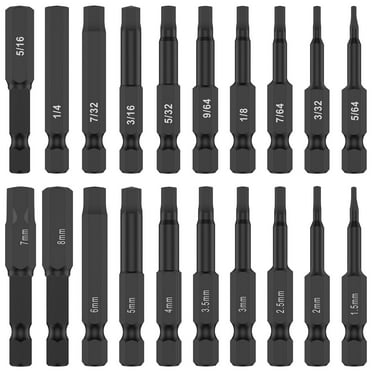 TSV Allen Wrench Drill Bits Set, Magnetic S2 Alloy Steel Hex Bits, 1/4" Hex-Shank, Metric & SAE ...