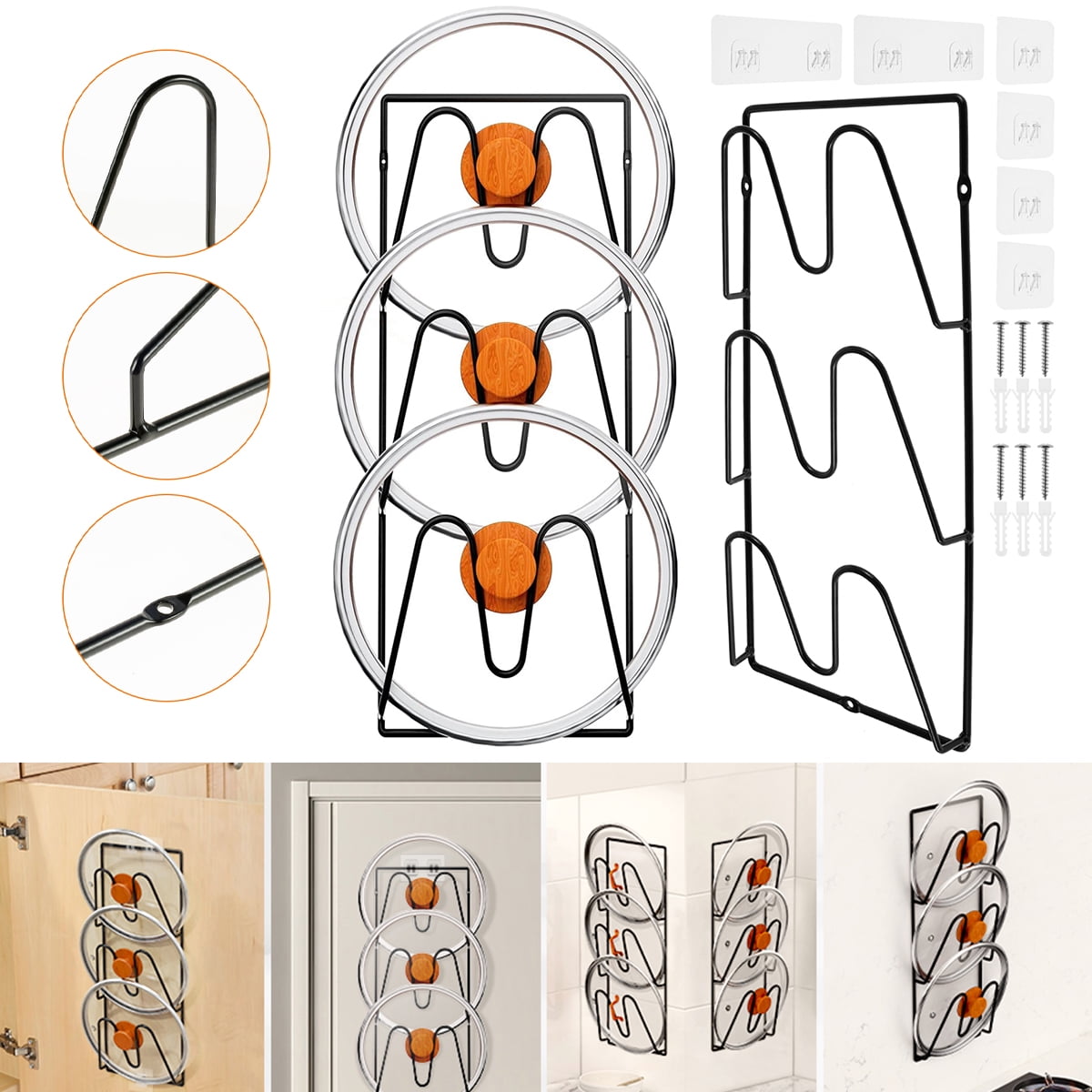 Threns 2Pcs Pot Lid Holders Wall Mounted Pot Lid Shelf Heavy-Duty Lid ...