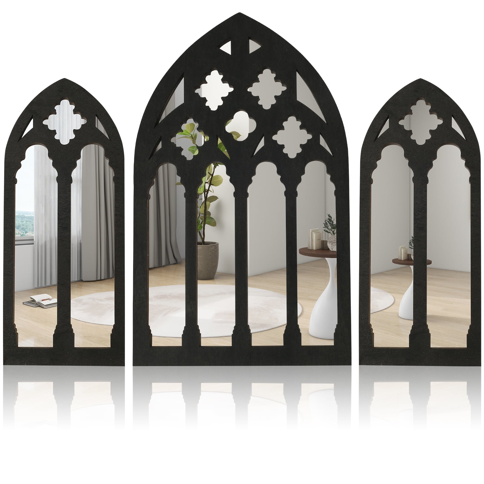 Threns 3Pcs Window Wall Mirror Set Arched Wall Mirror Decor Self ...