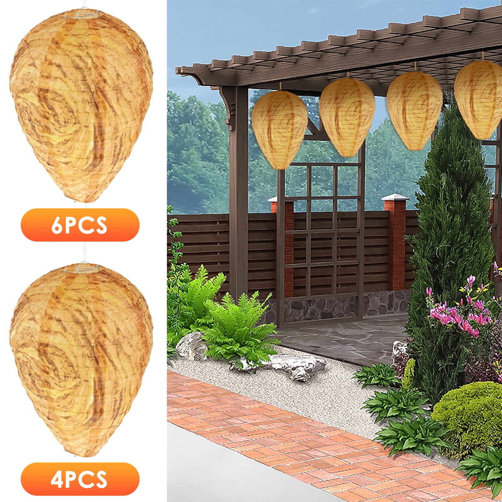 Threns 4/6Pcs Wasp Nest Decoy Hanging Fake Wasp Nest Waterproof ...