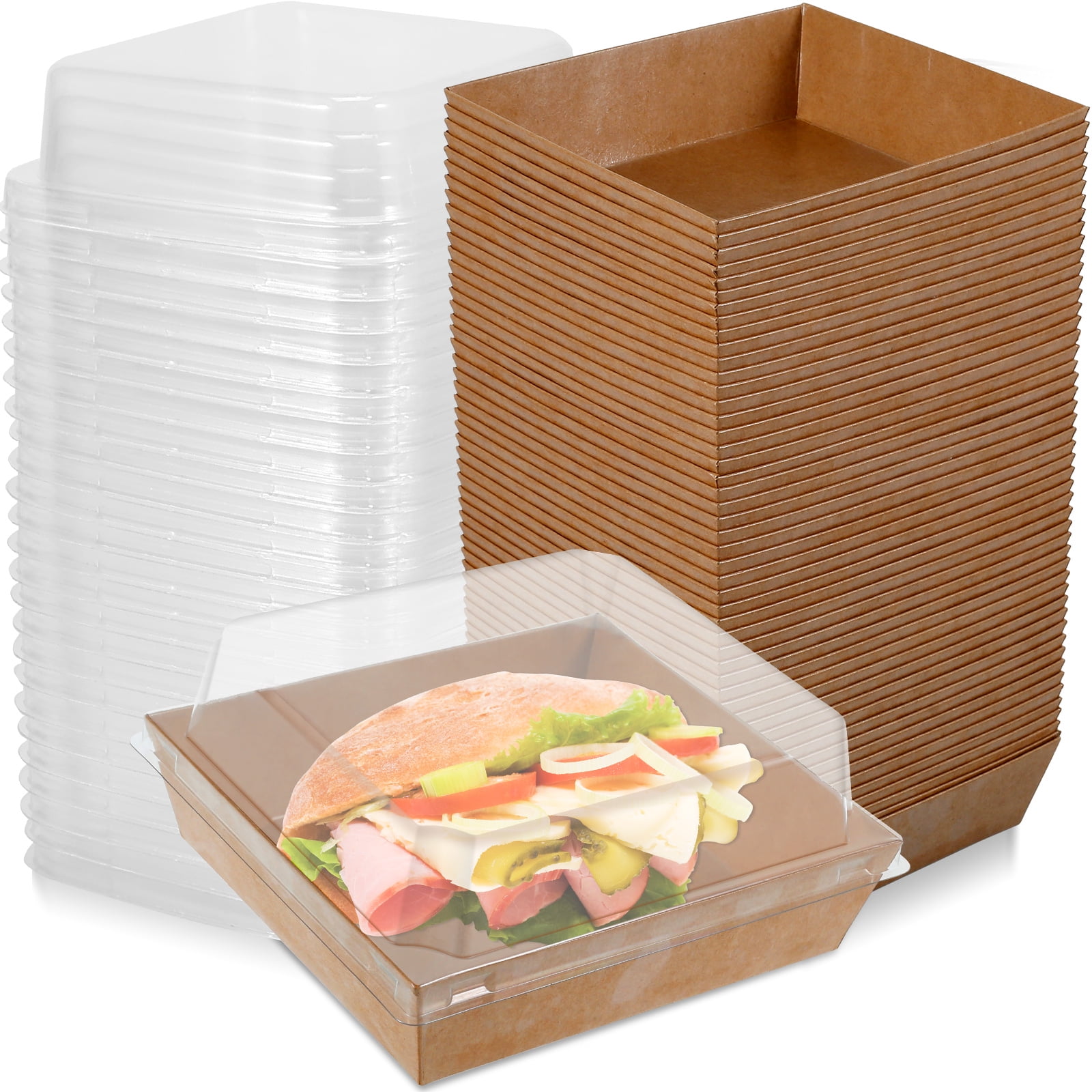 Threns 50Pcs Paper Dessert Boxes with Clear Lids 20oz Reusable ...