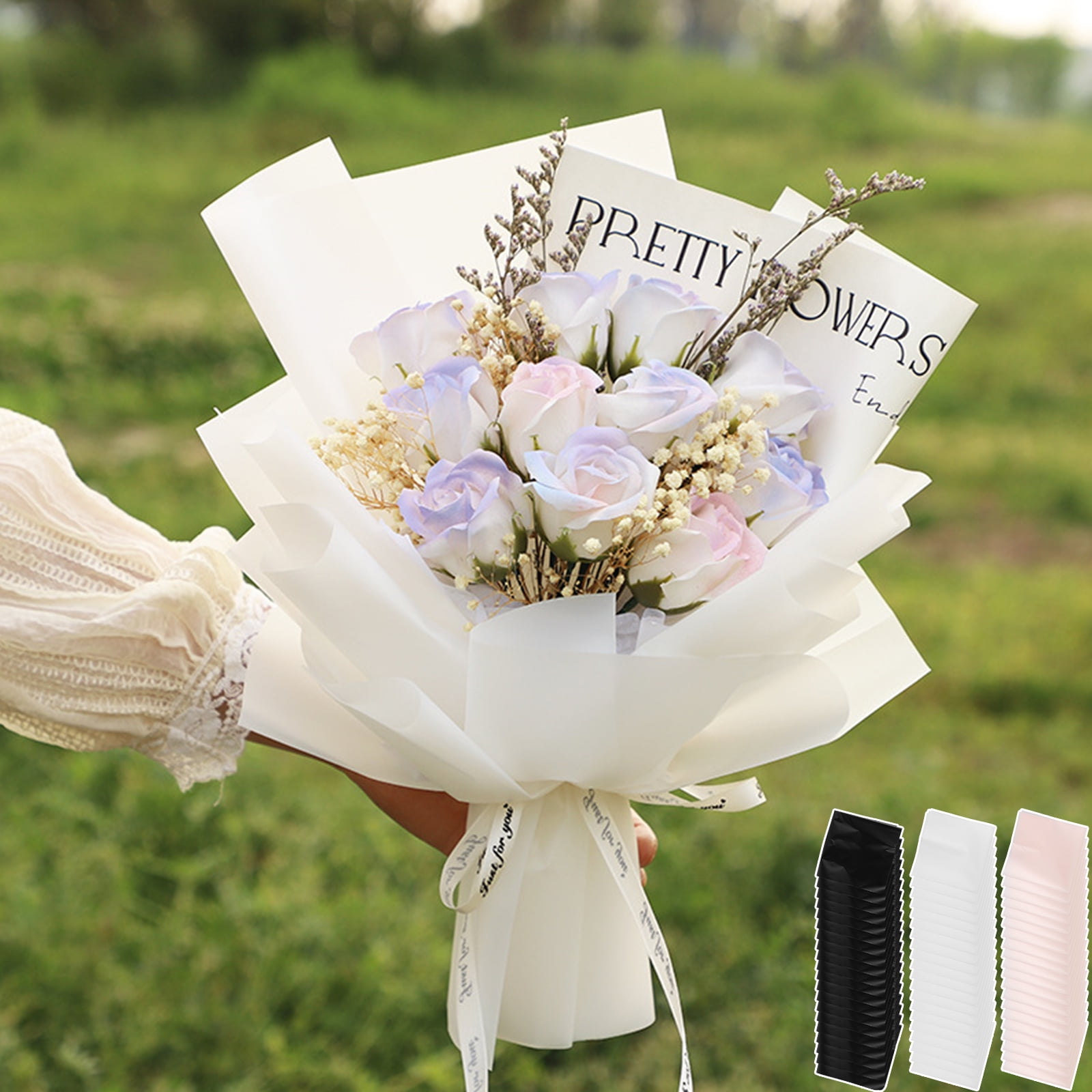 Threns 60Pcs Flower Wrapping Paper Waterproof Bouquet Wrapping Paper ...