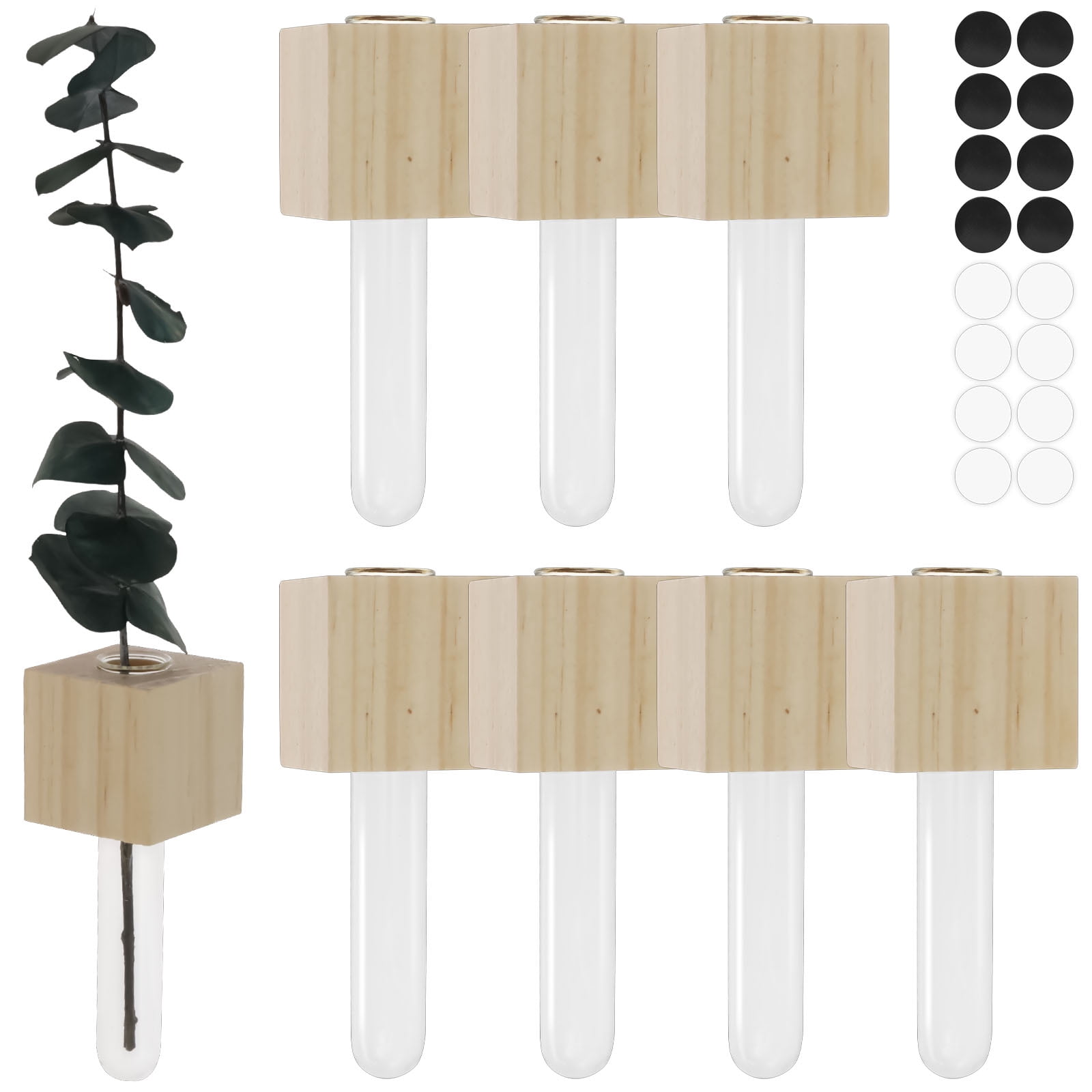 Threns 8 Pcs Wooden Mini Magnetic Plant Propagation Station Flower Vase ...