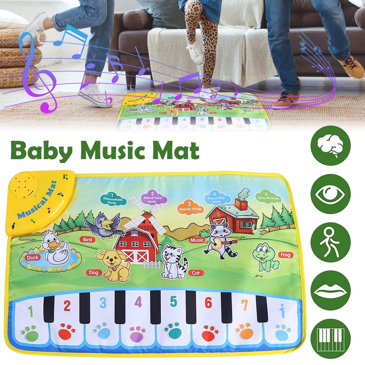 Threns Baby Music Mat Toddler Floor Keyboard Play Piano Mat with Animal ...
