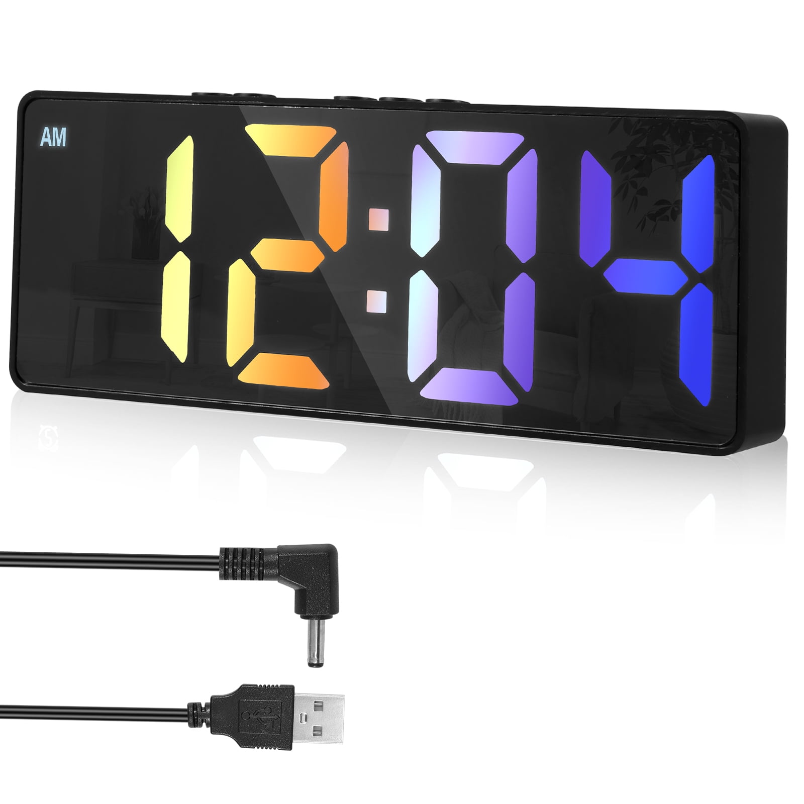 Threns Digital Alarm Clock Colorful LED Alarm Clock USB/Battery ...