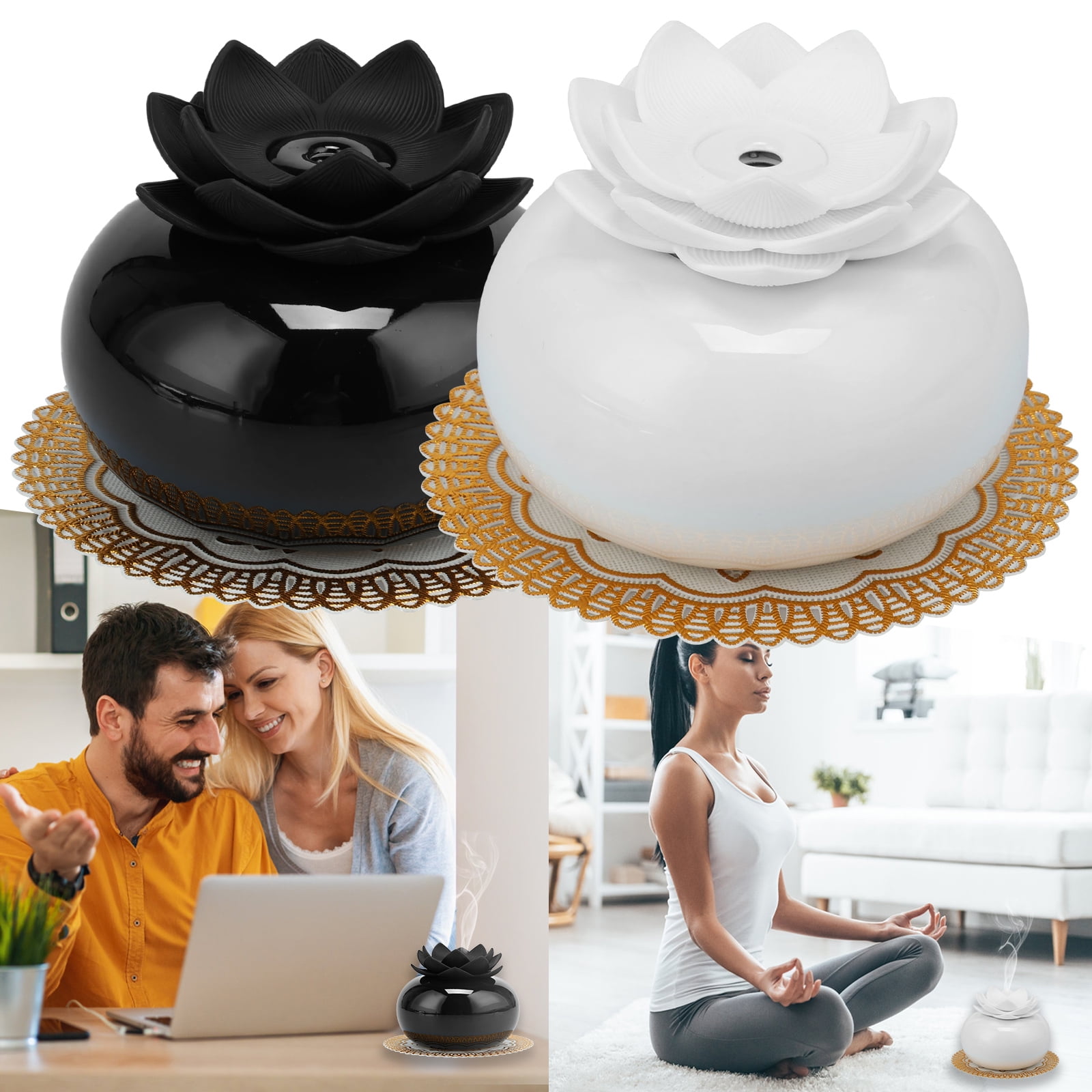 Threns Essential Oil Diffusers Lotus Shaped Ceramic Air Humidifier ...