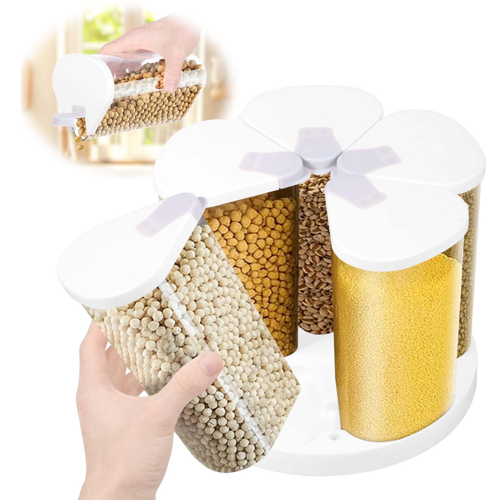 Threns Rice Dispenser Rotating Cereal Dispenser Countertop for Pantry ...