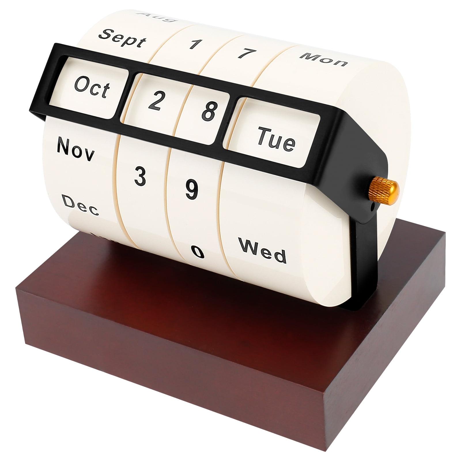Threns Rotary Perpetual Desk Calendar,Wooden Wheeling Calendar Month ...
