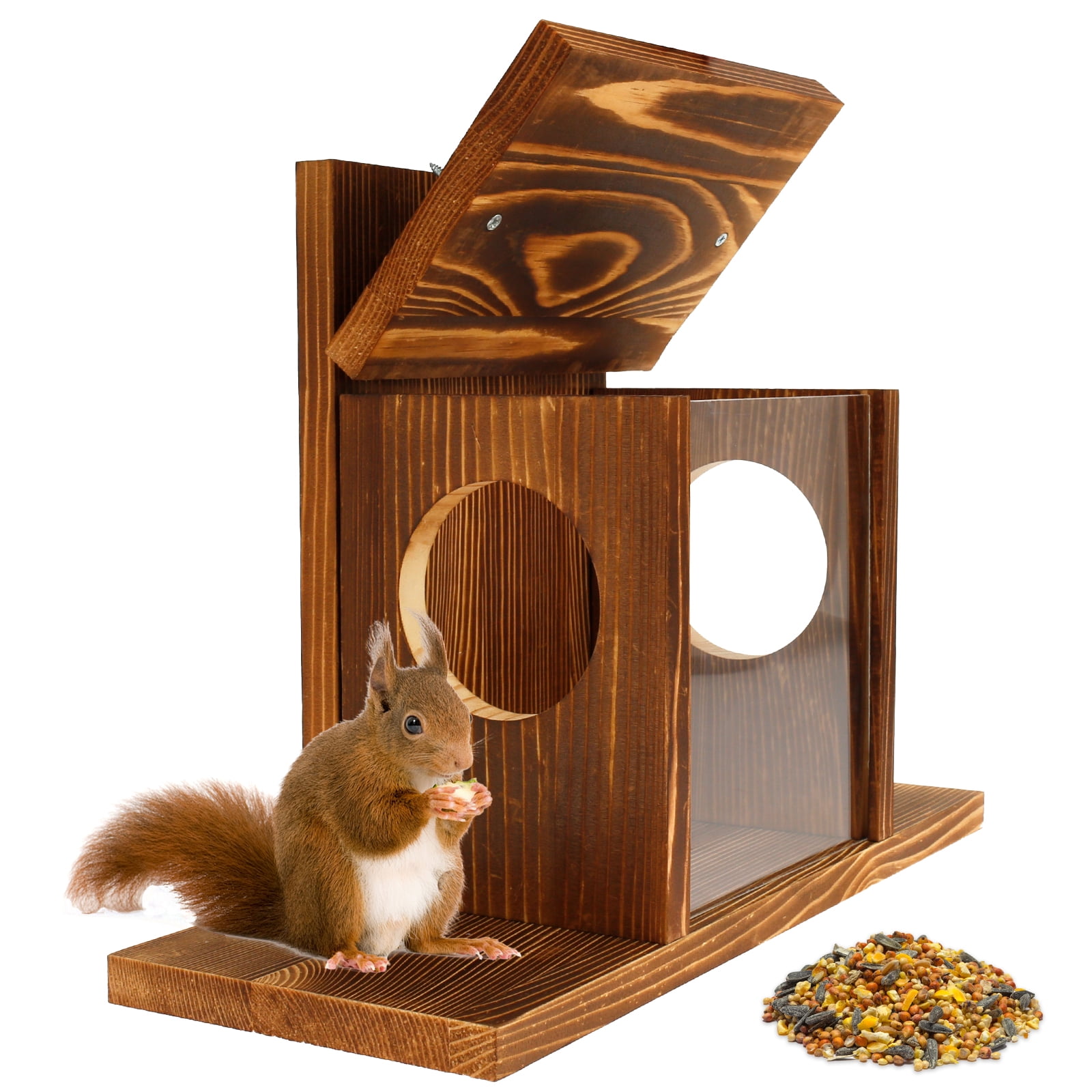 Keyohome Squirrel Feeder with Recess Design Wood Squirrel Feeder House ...