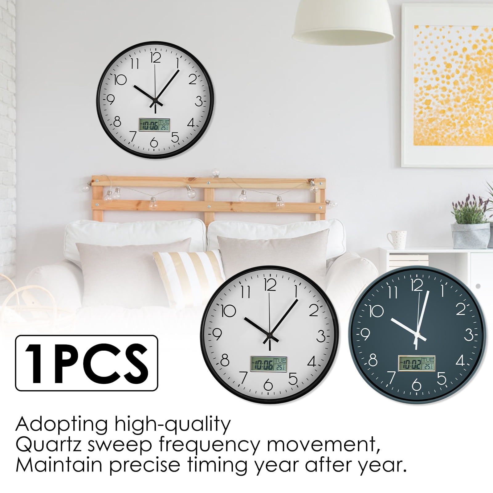 Threns Wall Clock 11.6 Inches Round Wall Clocks with LCD Display,Arabic ...