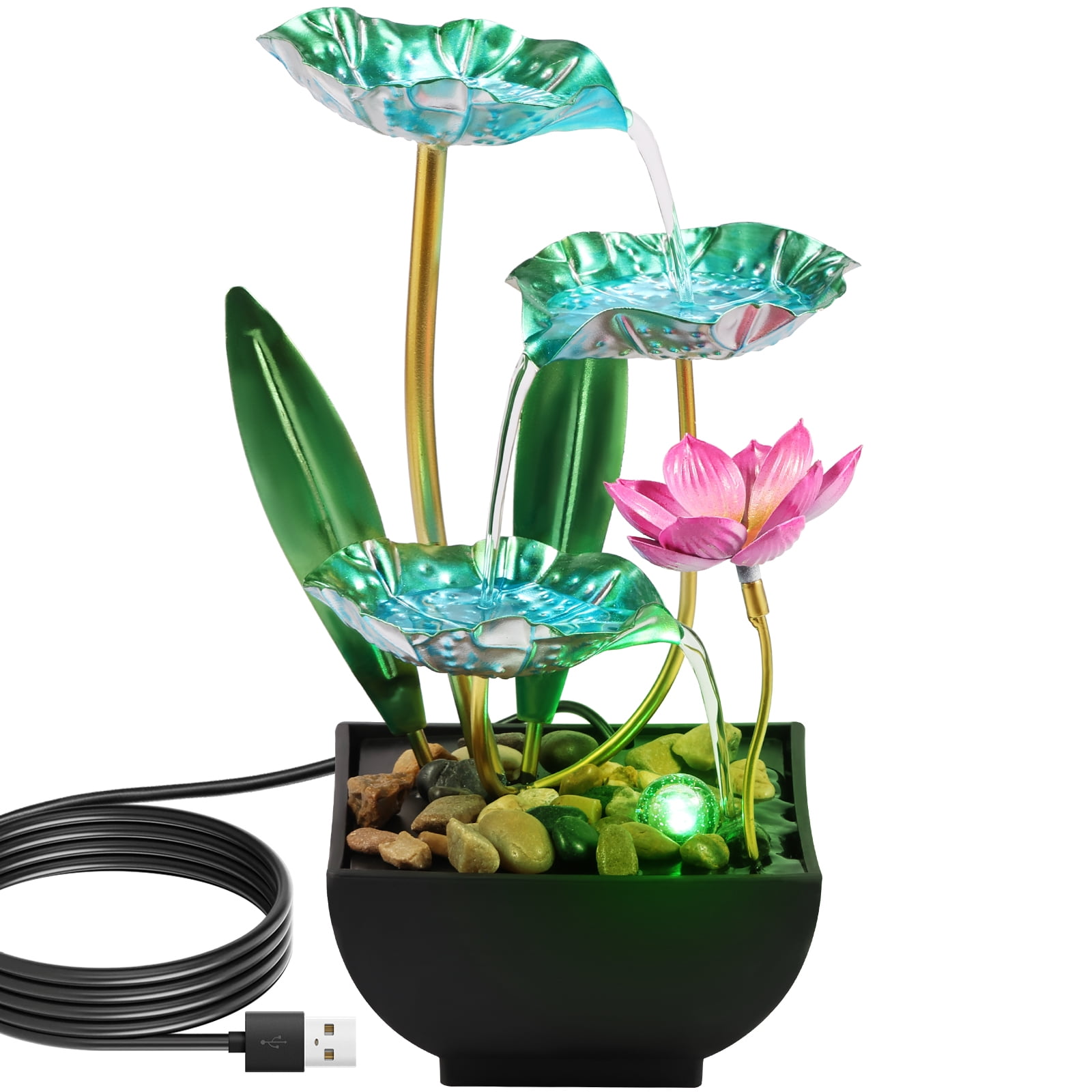Threns Water Lily Style Tabletop Fountain With Pebbles USB Charging ...