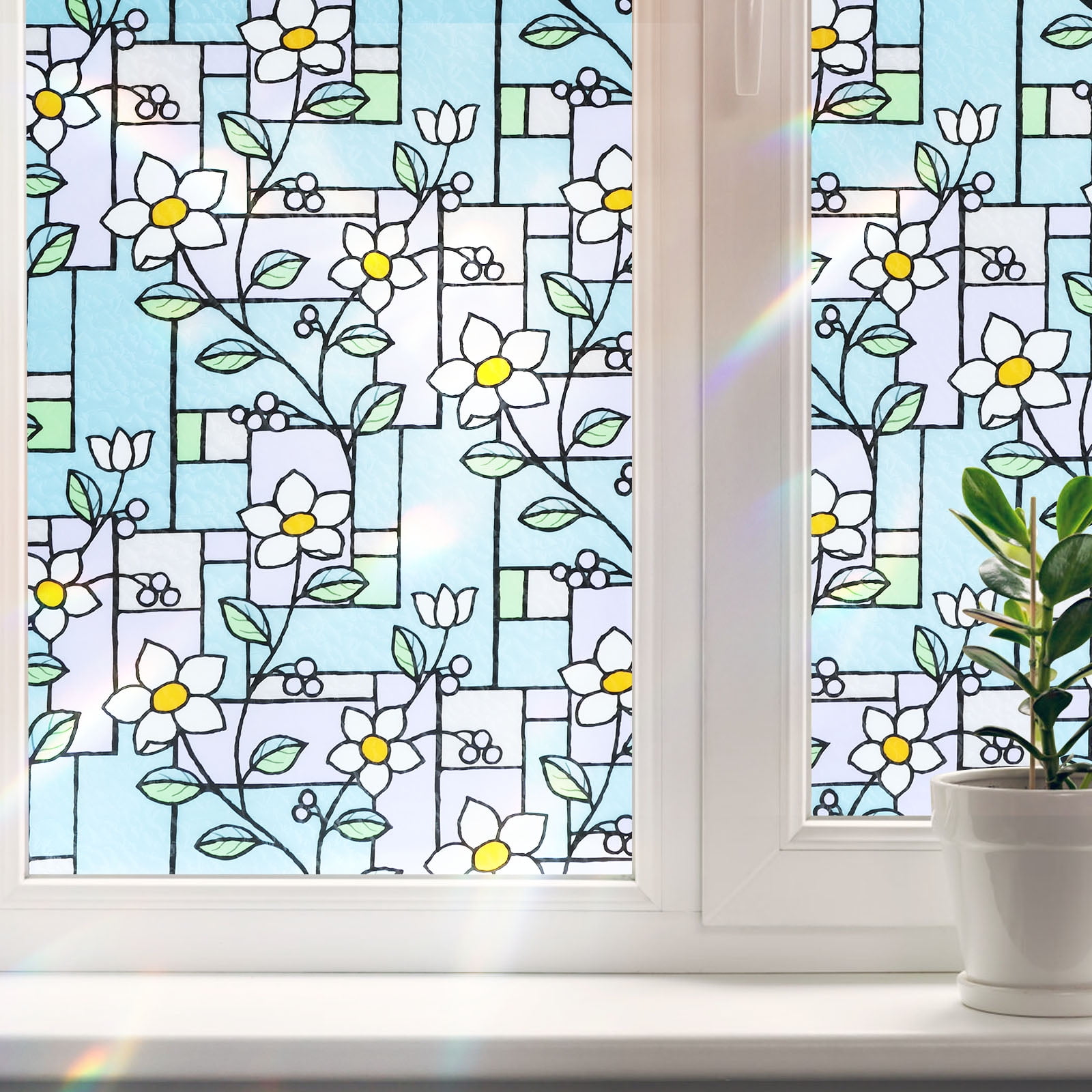 Threns Window Privacy Stickers Stained Glass Window Film Sun Blocking ...