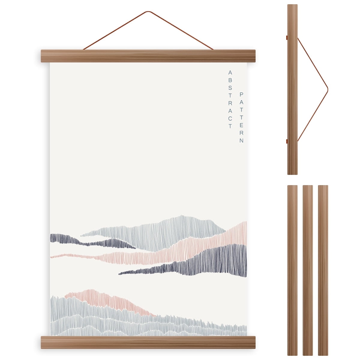 Threns Wood Poster Frame 4Pcs Magnetic Poster Hanging Rod Simple Teak ...