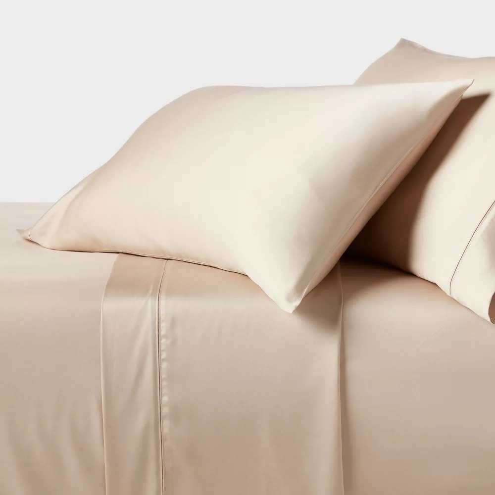 Threshold 4-Piece 320 Thread Count Khaki TENCEL Lyocell Satin Sheet Set ...