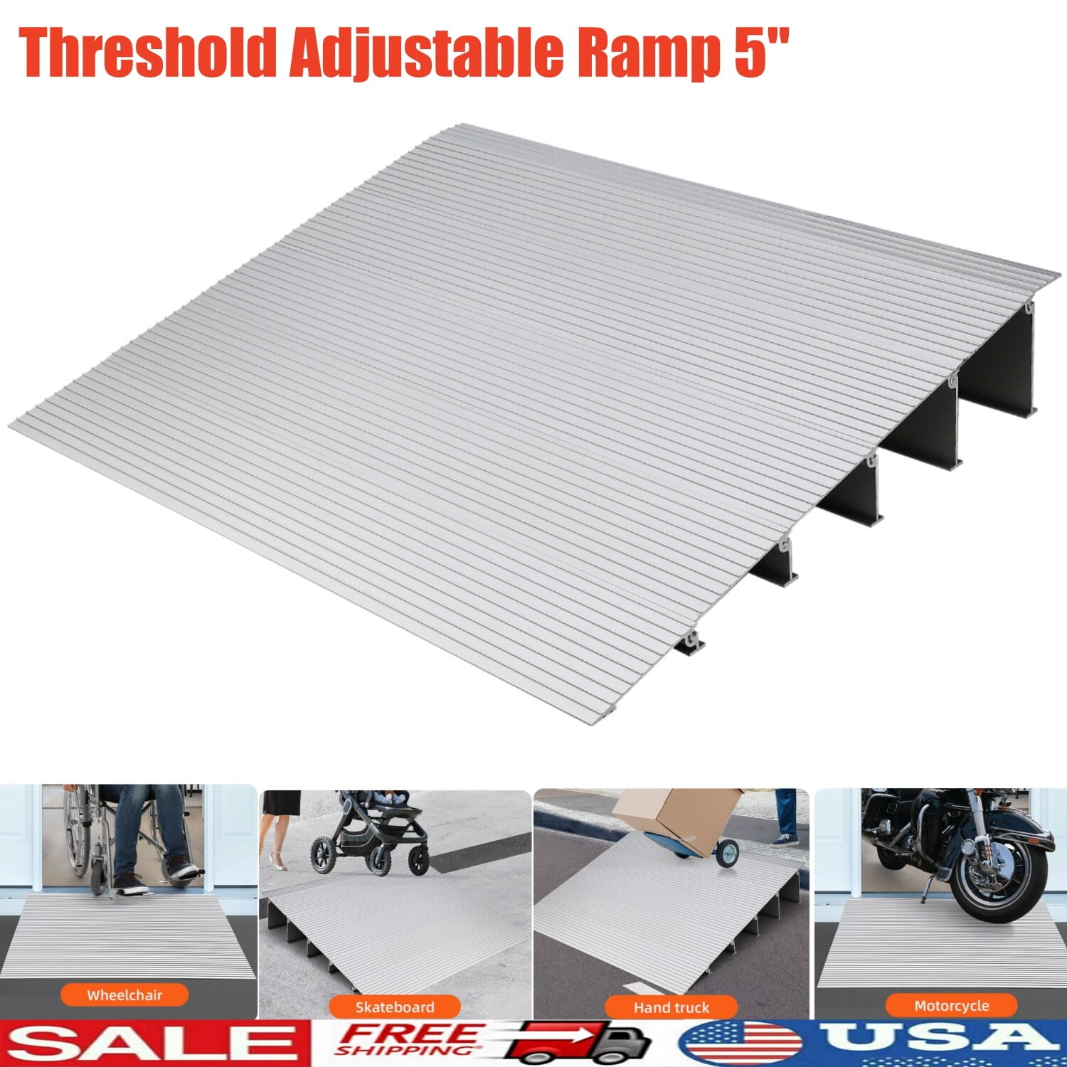 Threshold Adjustable Ramp 5" Rise Door Aluminum Door Ramp 800 lbs for ...