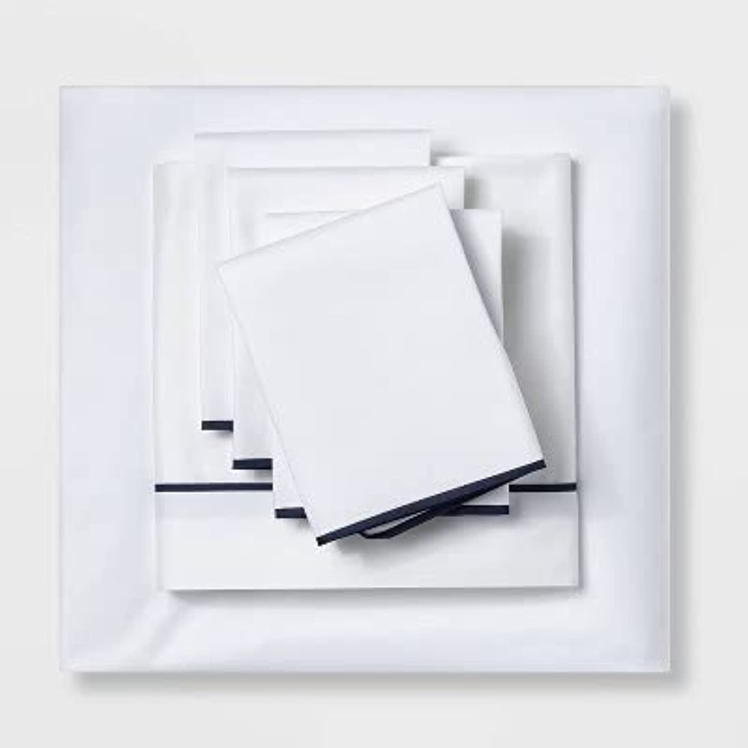 Threshold Signature Full 600 Thread Count Hotel Sheet Set White/Indigo ...