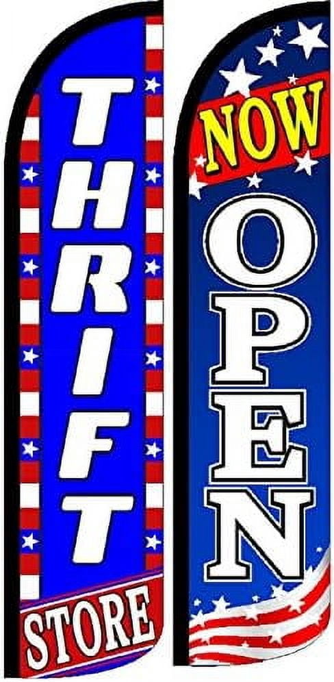 Thrift Store Now Open Flags – Pack of 2 | 3 ft x 11.5 ft Outdoor ...