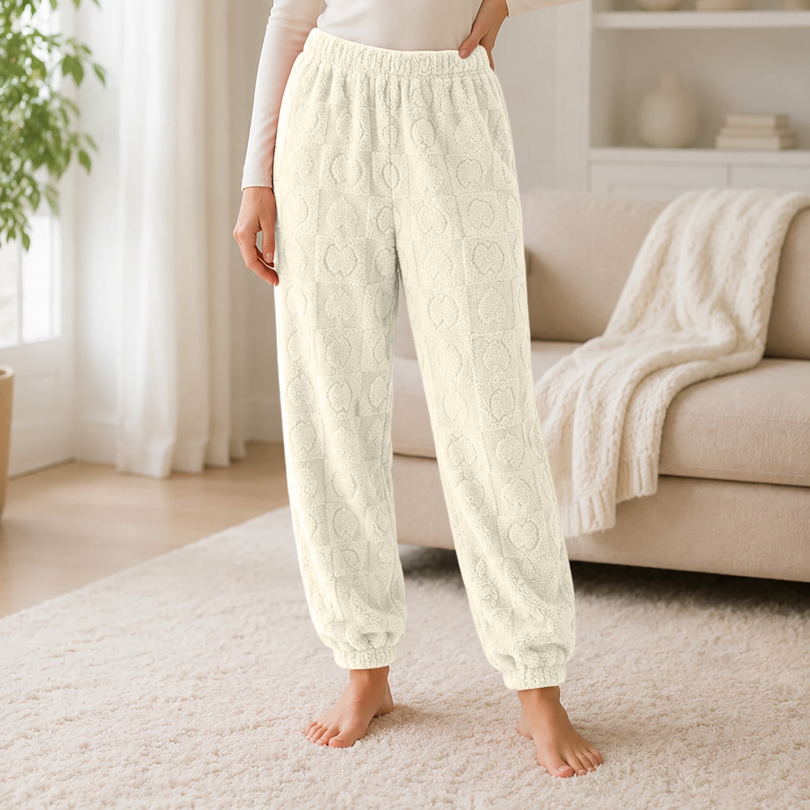 ThriftyPlait Women's Embossed Fleece Jogger Lounge Pants Casual Elastic ...
