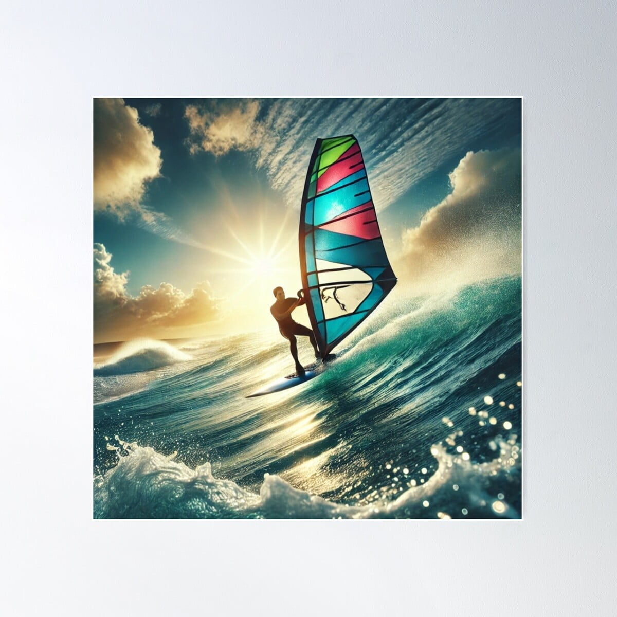 Thrilling Windsurfing Scene On The Open Ocean Poster Wall Art, Modern ...