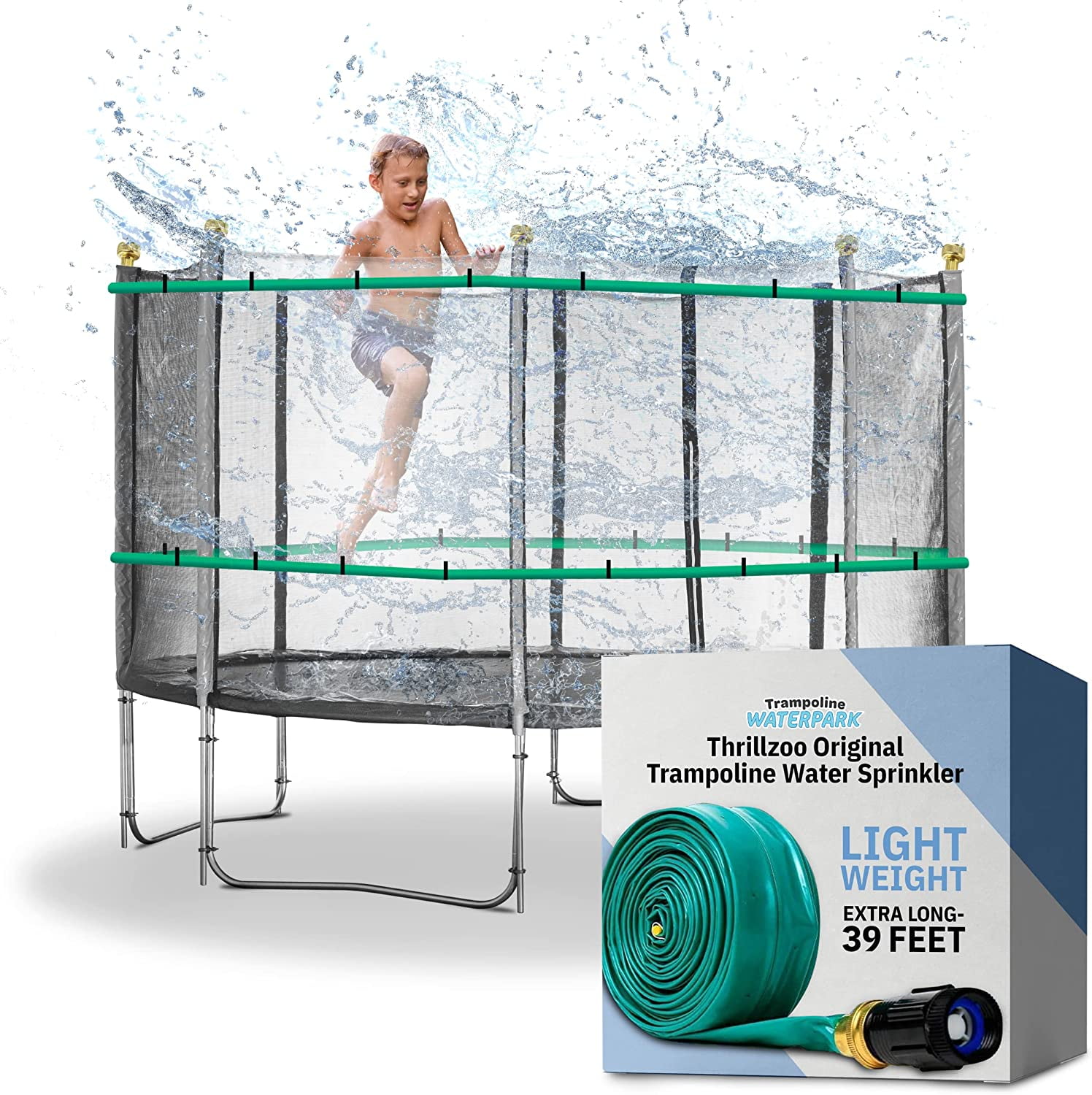 Thrillzoo Trampoline Sprinkler for Kids, 39ft Outdoor Sprinkler , Green ...