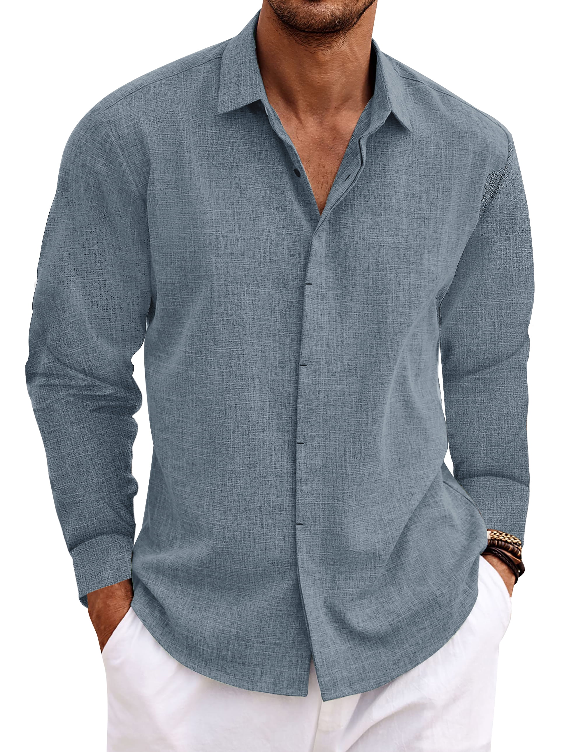 Thrilos Mens Dress Shirts Long Sleeve Tops Button Up Work Shirts Casual ...