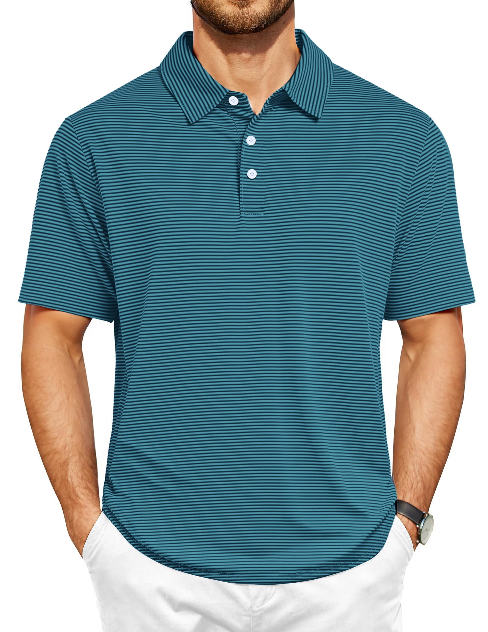 Thrilos Men’s Striped Golf Polo Shirt Short Sleeve Performance Dry Fit ...