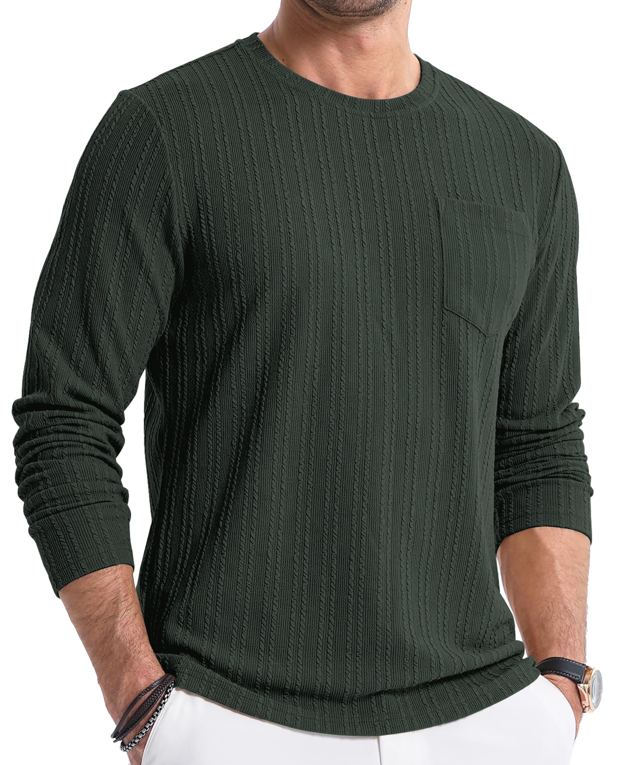 Thrilos Mens Long Sleeve Shirts Crewneck Casual Tops Pullover Work ...