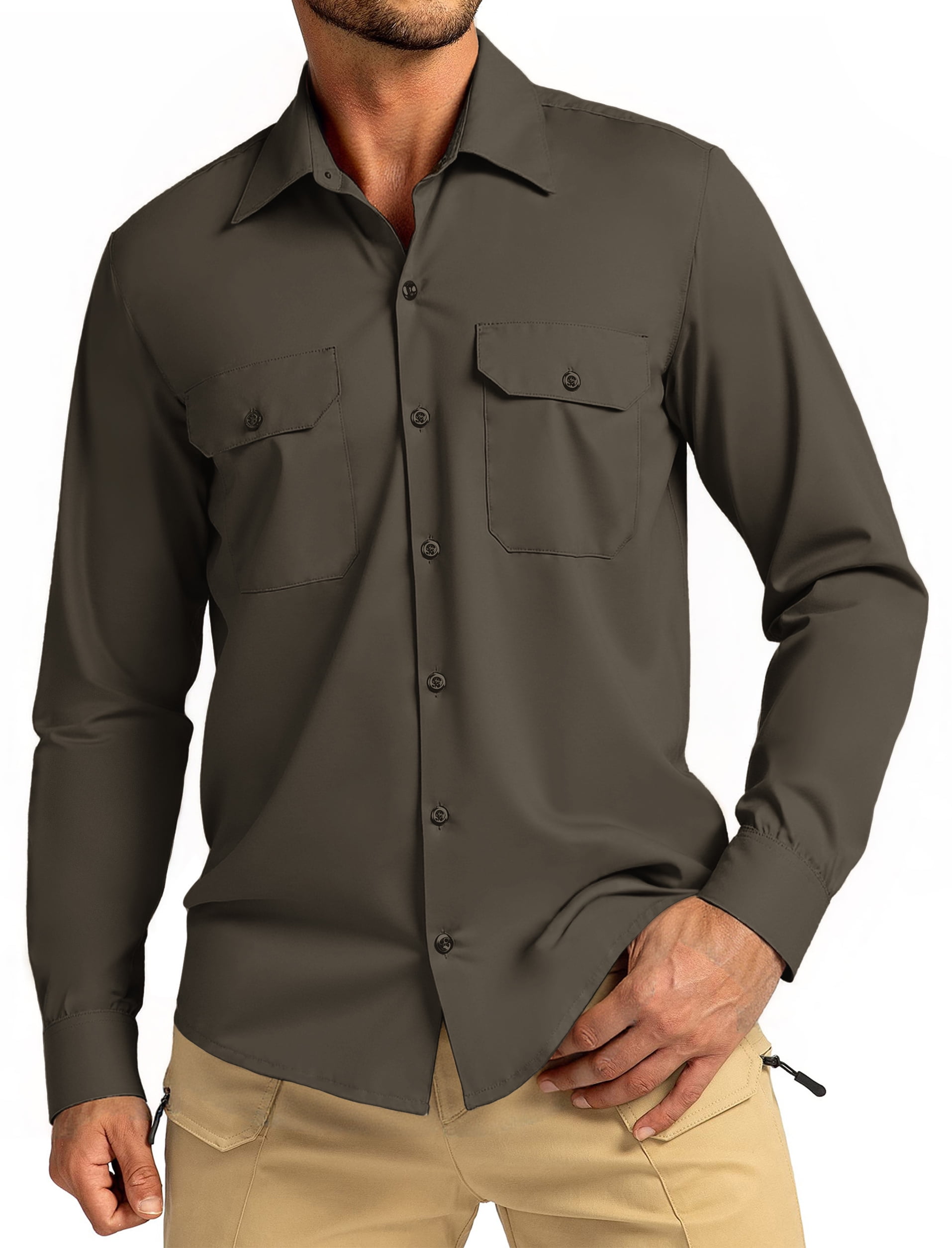 Thrilos Mens Long Sleeve Work Shirts Casual Button Up Shirts Quick Dry ...