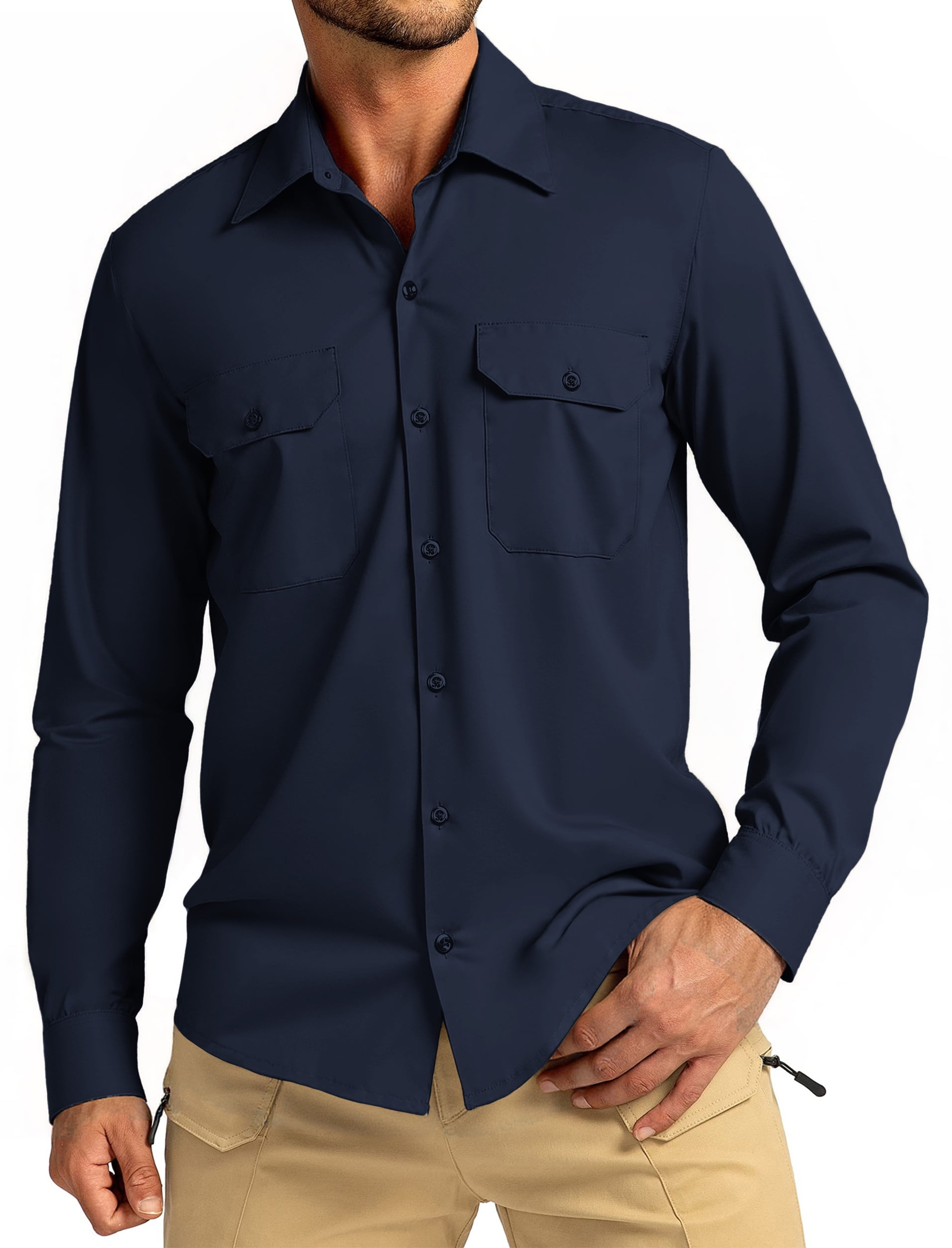 Thrilos Mens Long Sleeve Work Shirts Casual Button Up Shirts Quick Dry ...
