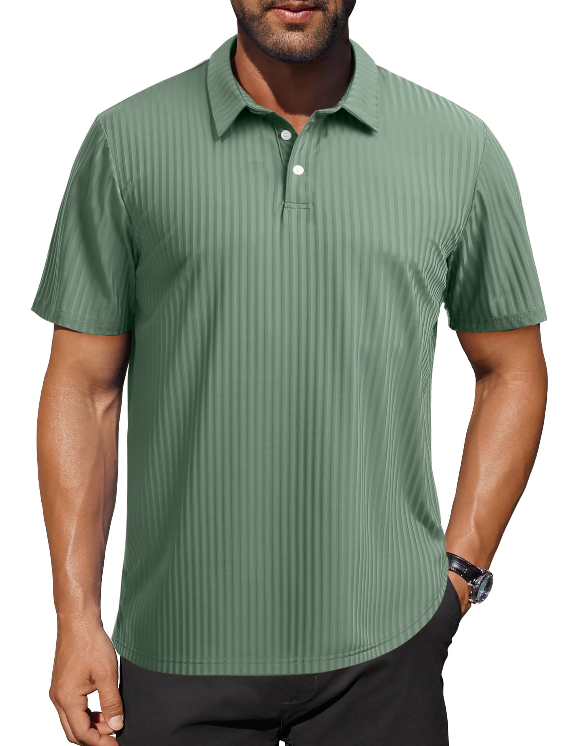 Thrilos Stripe Quick Dry Polo Shirts for Men Short Sleeve Workout Golf Shirts Moisture Wicking ...