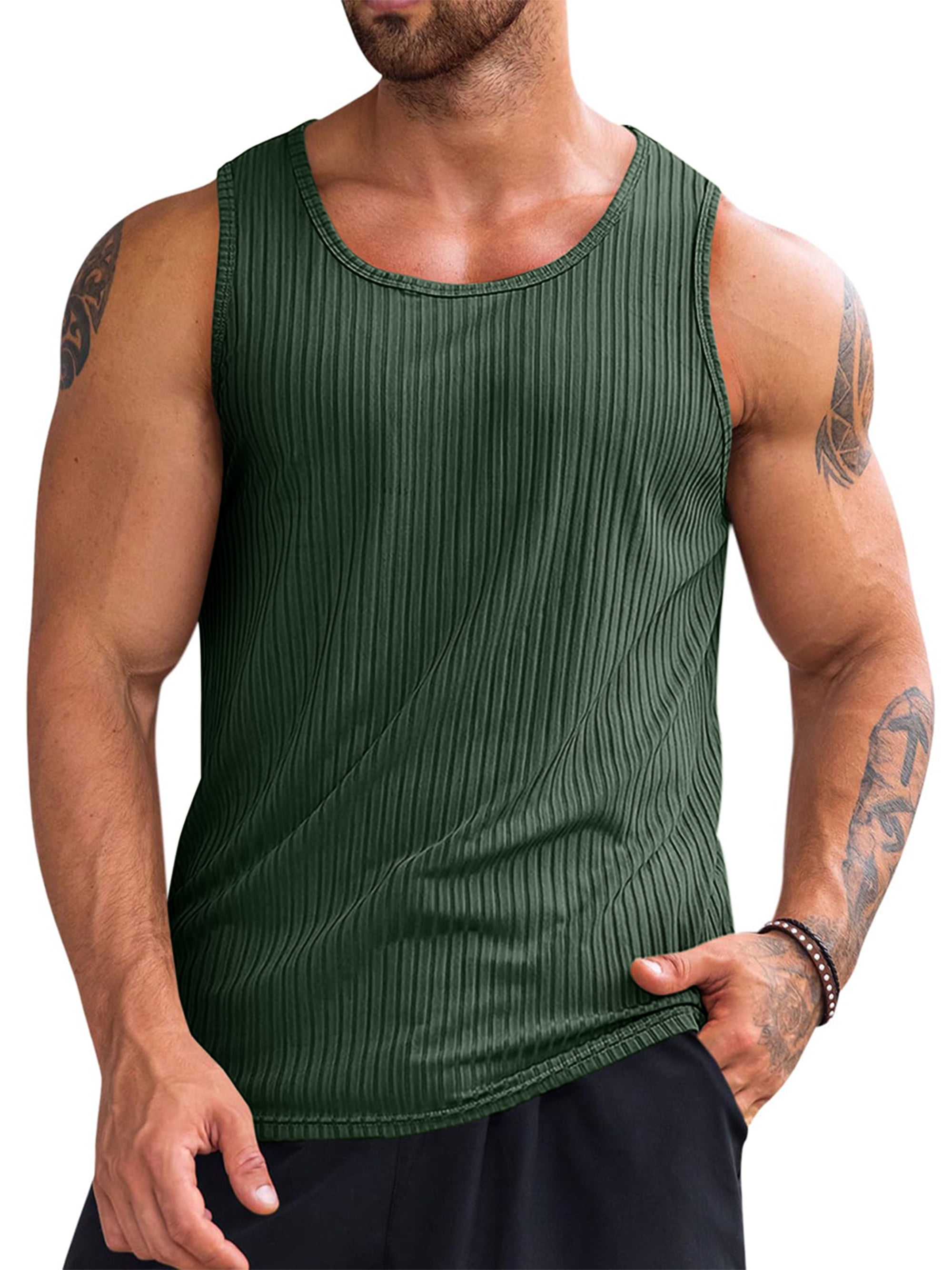 Thrilos Mens Tank Tops Sleeveless Ribbed Knit Shirts Workout T Shirt ...