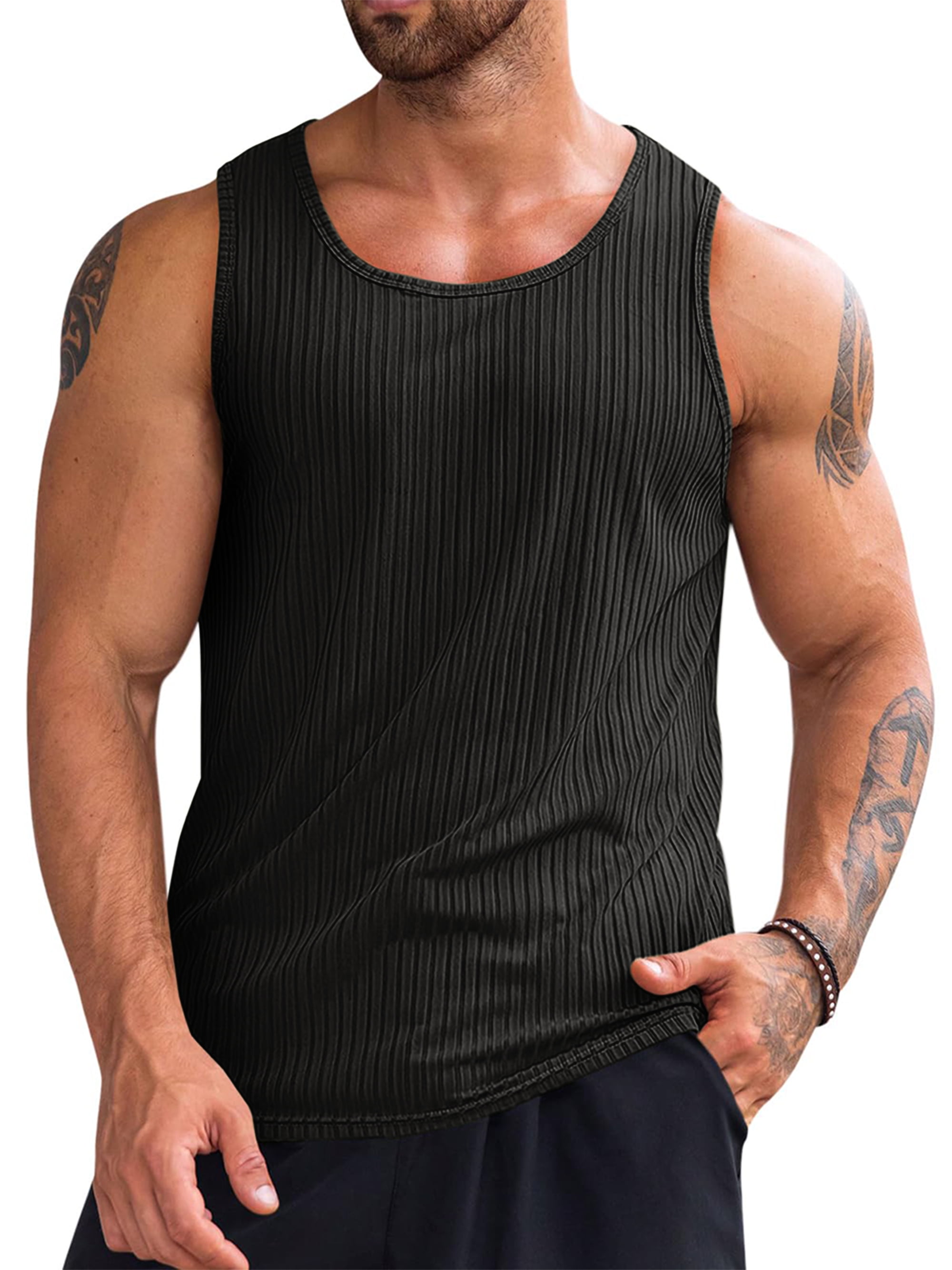 Thrilos Mens Tank Tops Sleeveless Ribbed Knit Shirts Workout T Shirt ...